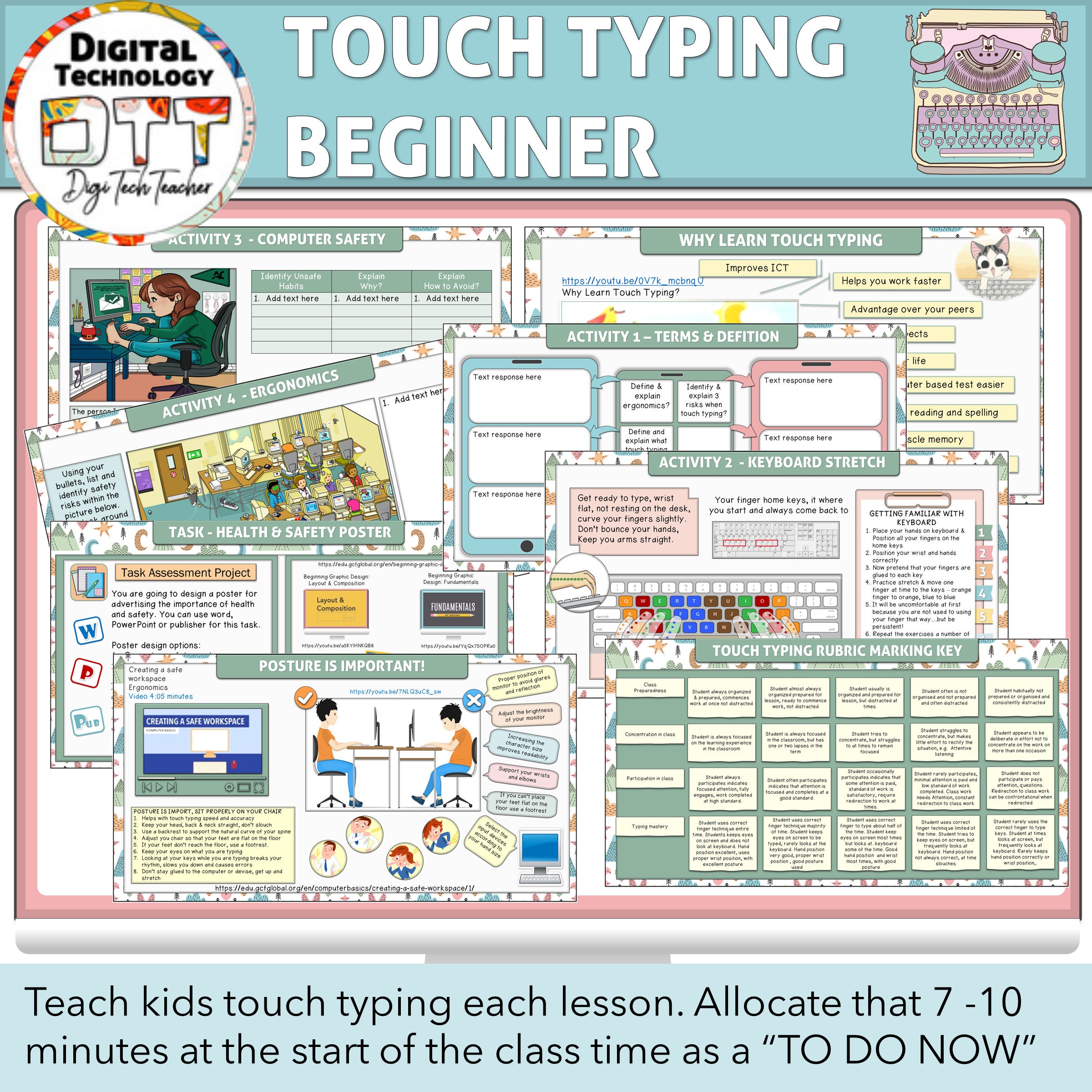 Touch Typing Beginner 1, Powerpoint Template, Editable, Typing Lesson ...