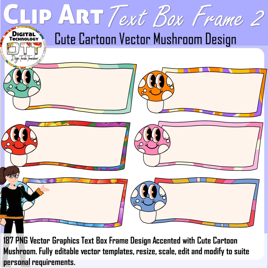 Notepad Text Box Frames Cute Mushroom Cartoon Theme, Mushroom Clipart ...
