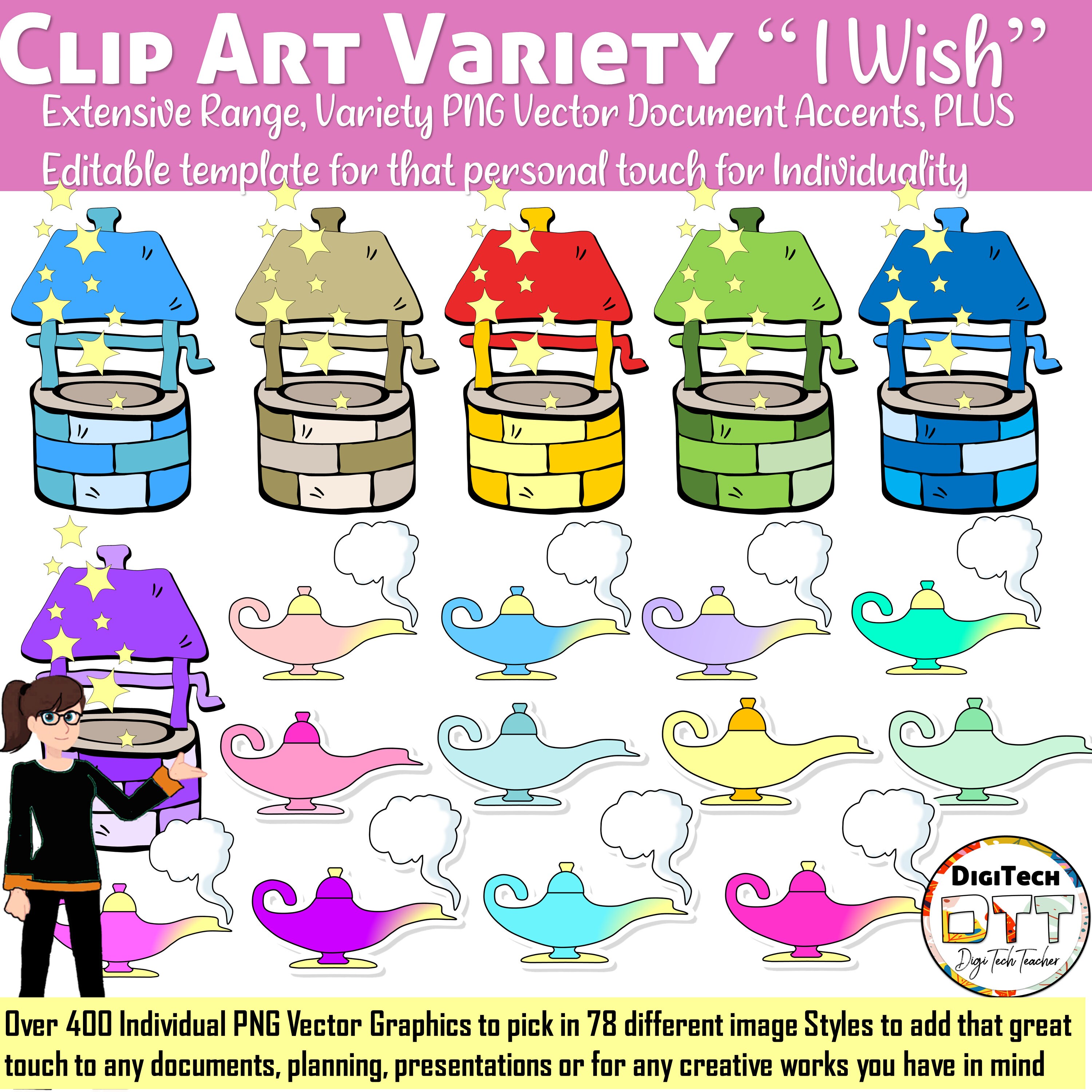 Variety Clipart Mix, Stars, Clouds, Hearts, Wishing Clipart, Dreaming ...
