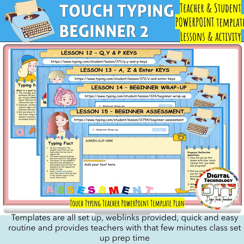Touch Typing Beginner 2, Powerpoint Editable Template, Typing Lesson ...