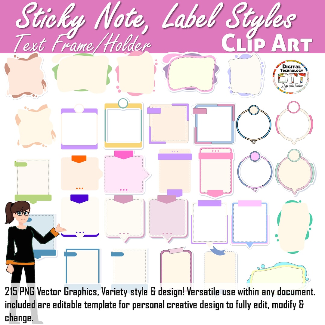 Lable Style Notepad and Sticky Note Designs, 215 PNG Digital Graphics ...