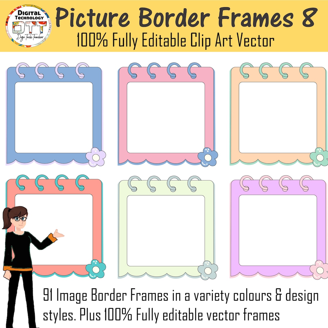 Photo Border Clip Art: 91 Editable PNG Vector Frames (digital Download ...