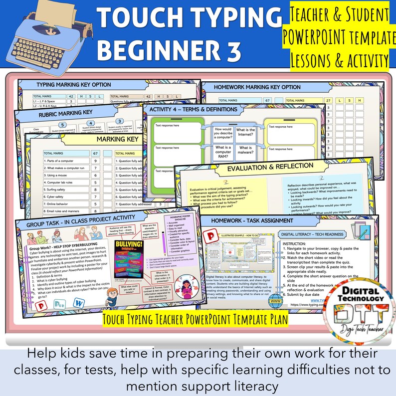 Touch Typing Beginner 3, Powerpoint Editable Template, Typing Lesson ...