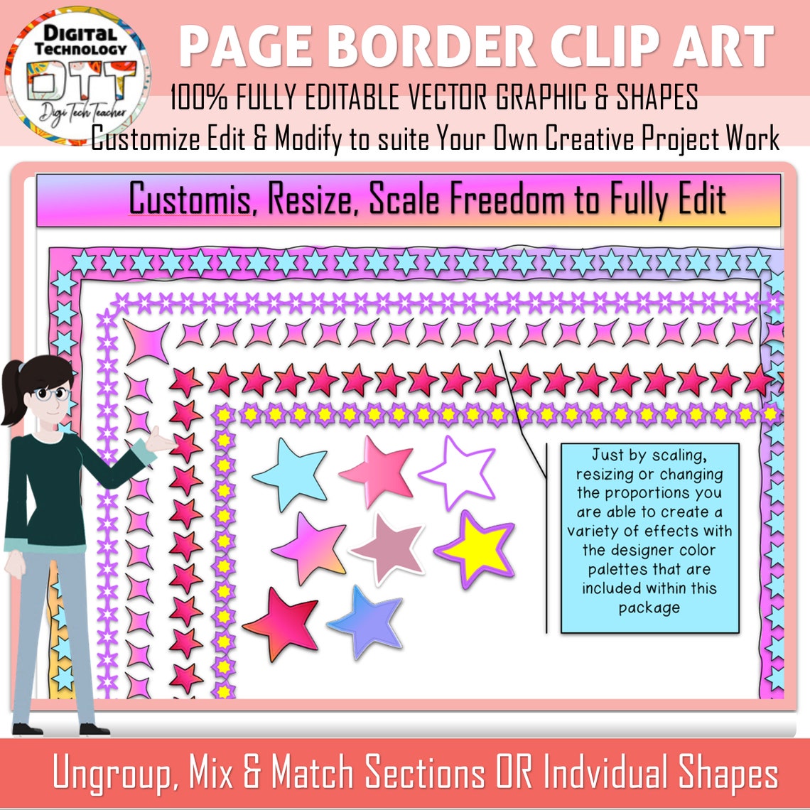 Page Border Clipart 2, Border Clipart, Editable Borders, Decorative ...