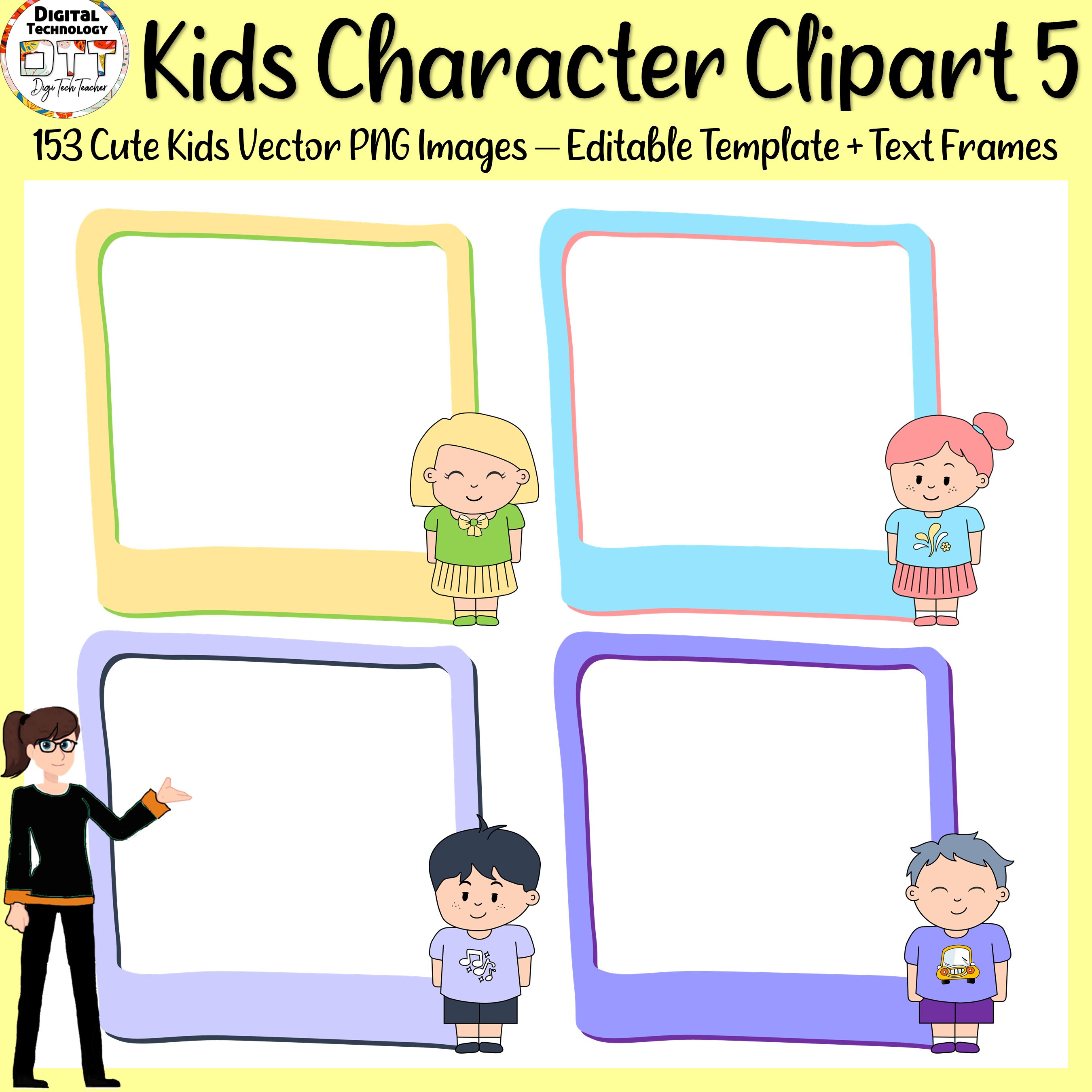 Kids Character Vectors & Text Frame Clipart 5, Kids Text Frames, Kids ...