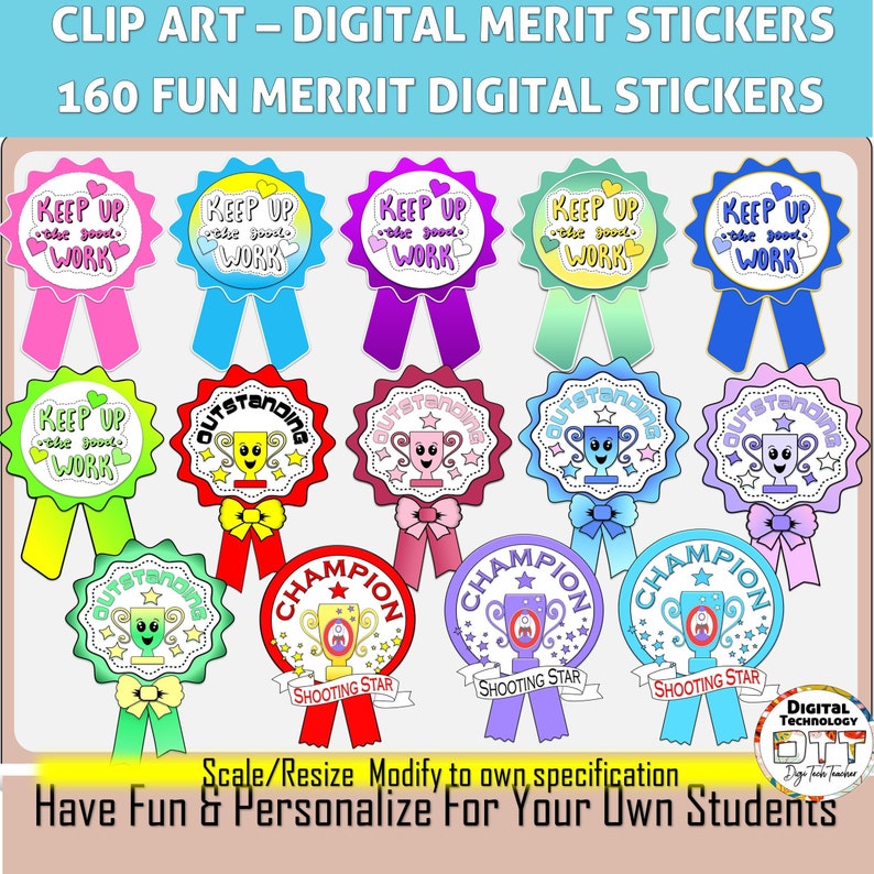 School Sticker Digital Clipart, Award Stickers, Kids Sticker, Digital ...