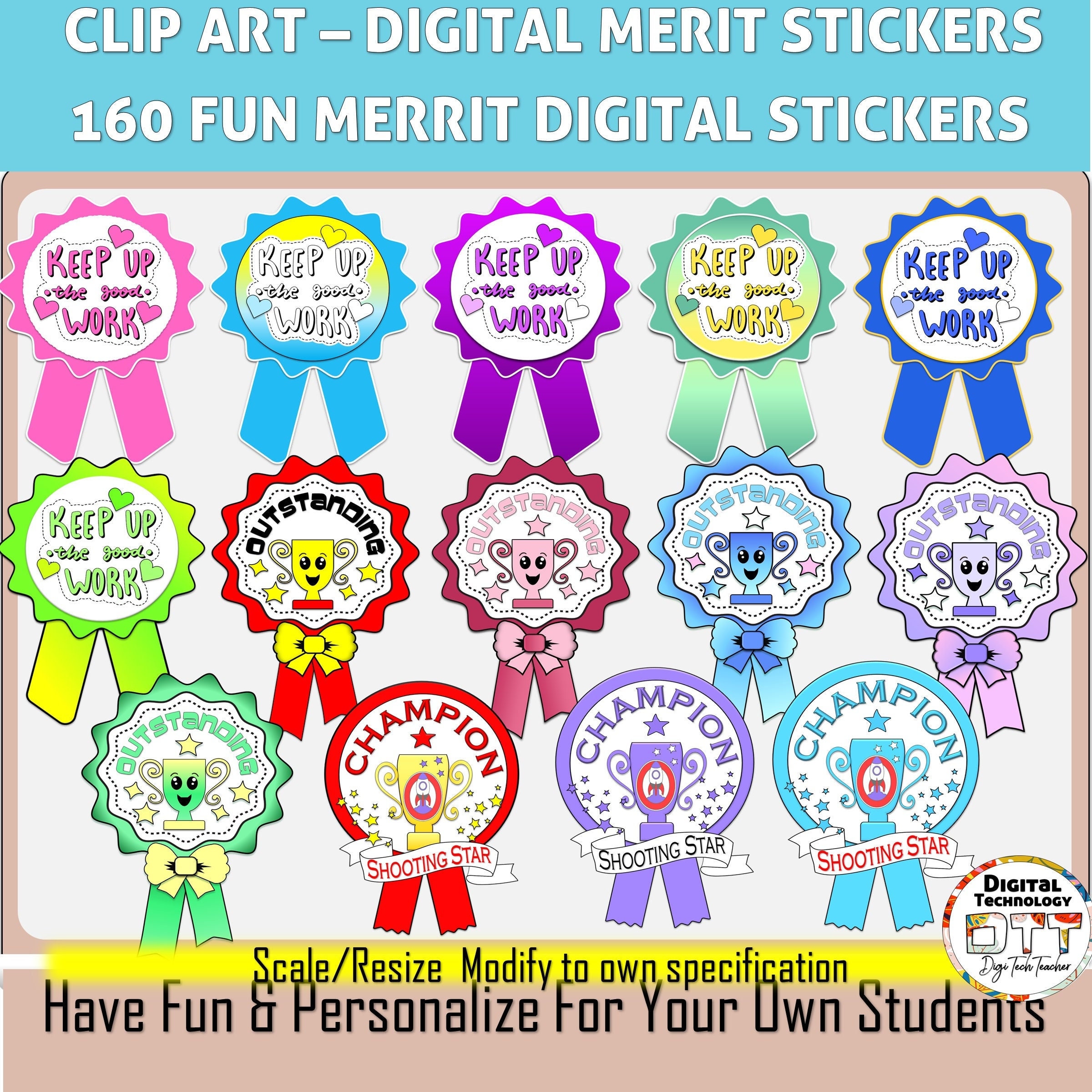 School Sticker Digital Clipart, Award Stickers, Kids Sticker, Digital ...