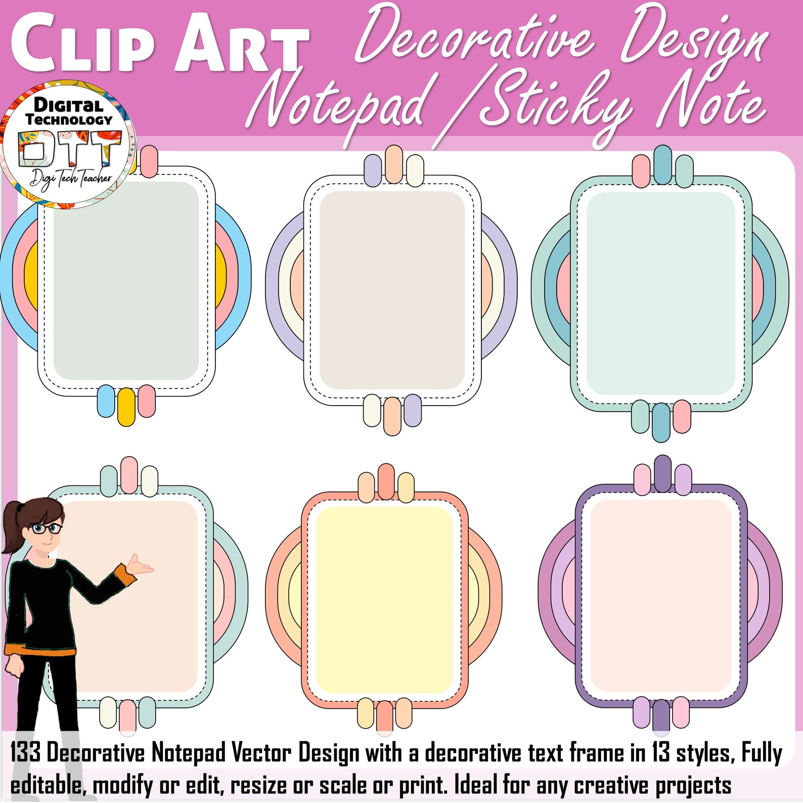 Decorative Notepad Clipart: Text Frame Holders, Notes Vector (PNG) - Etsy