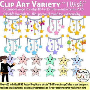 Variety Clipart Mix, Stars, Clouds, Hearts, Wishing Clipart, Dreaming ...