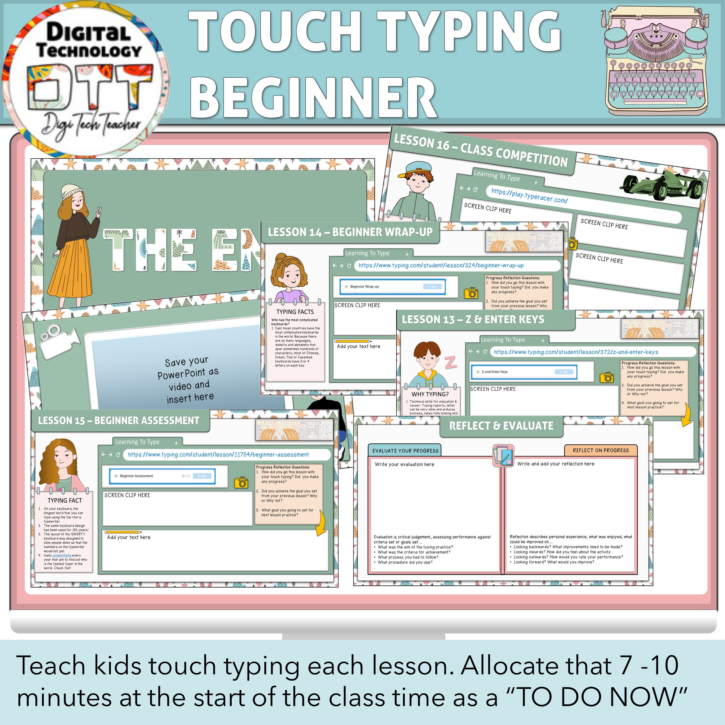 Touch Typing Beginner 1, Powerpoint Template, Editable, Typing Lesson ...