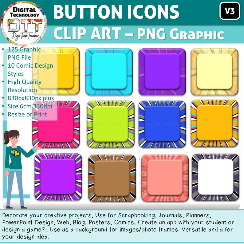 Comic Button Icon Clipart: 125 PNG Designs (digital Download) - Etsy