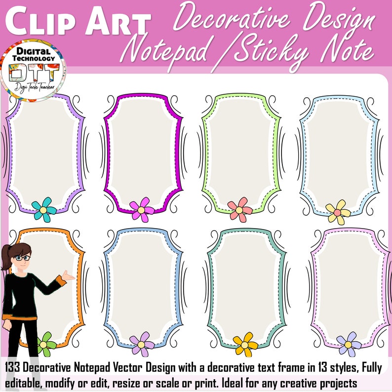 Decorative Notepad Clipart: Text Frame Holders, Notes Vector (PNG) - Etsy