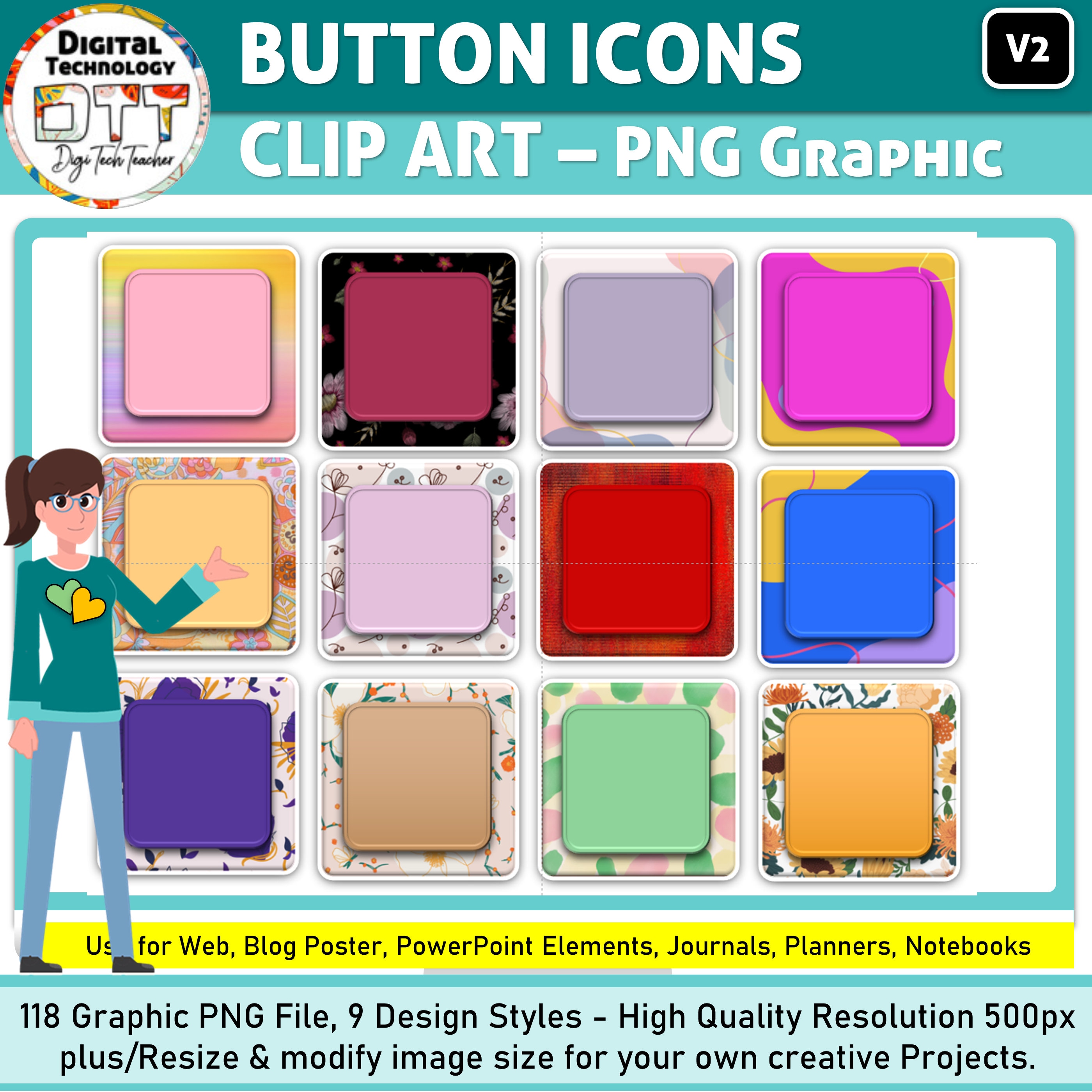 Editable Button Icon Designs Vector Clipart 2, Colourful Button ...