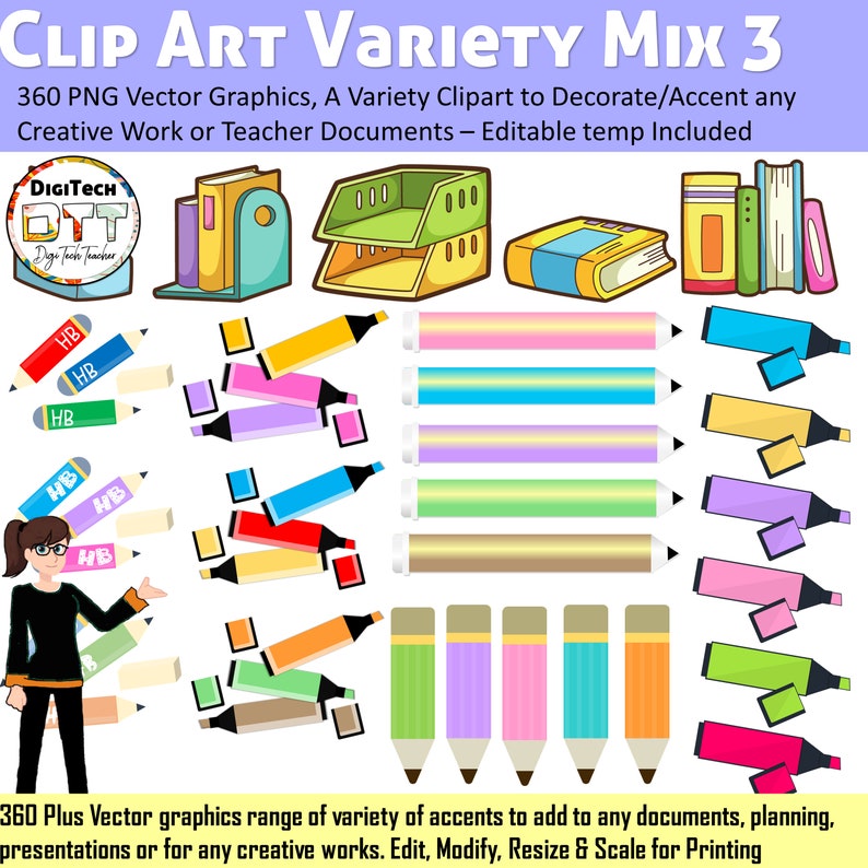Clip Art Vector Variety Mix 3, Teacher Clipart, Page Accent Clipart ...