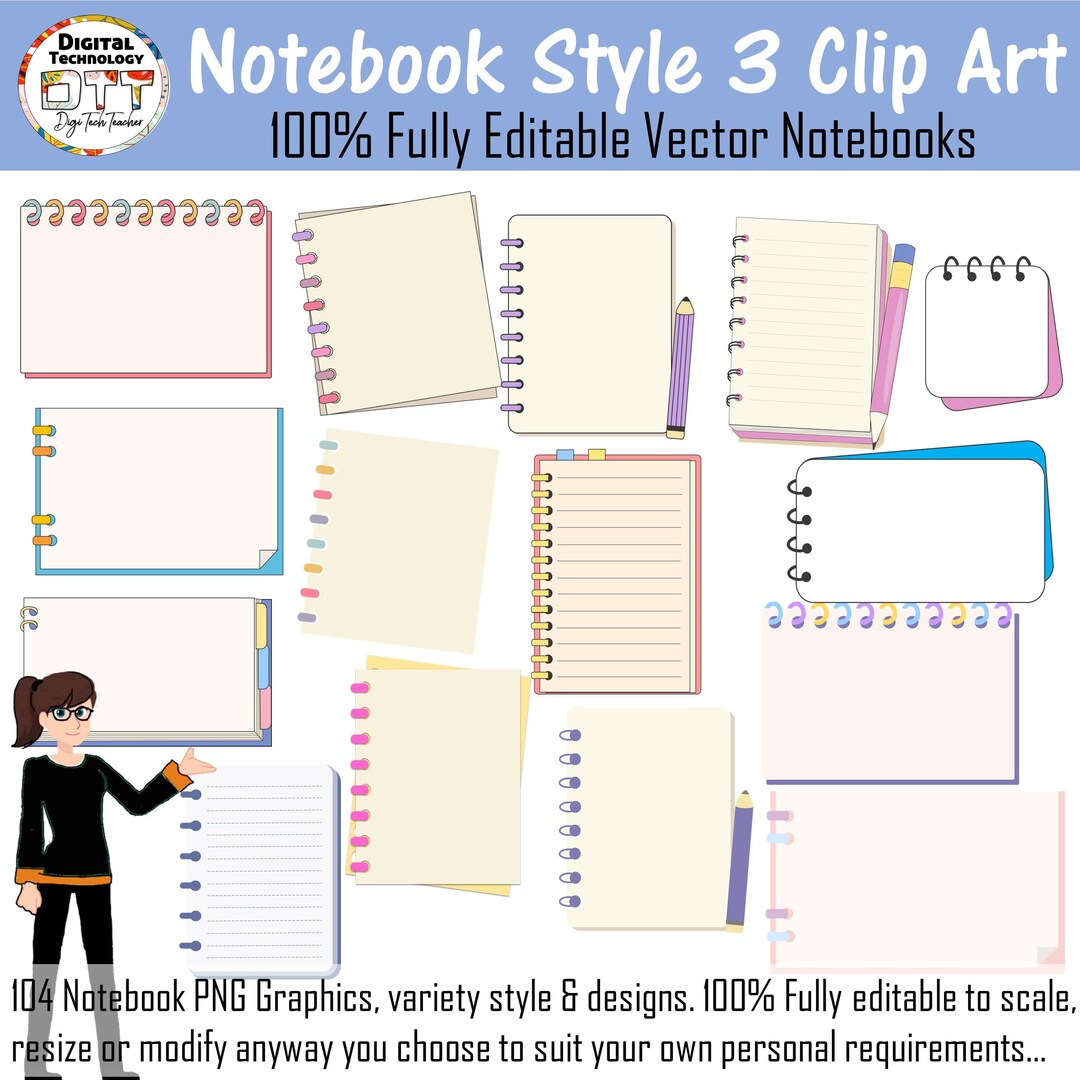 Notebook 5 Vector Clip Art, Text Frame Holder Notebooks, 104 PNG ...