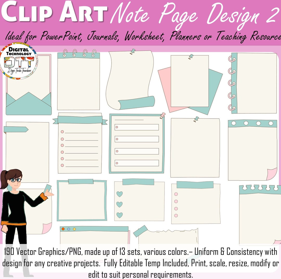 Notes Page Clipart 2, Vector Note Clipart, Sticky Note Page Clipart ...