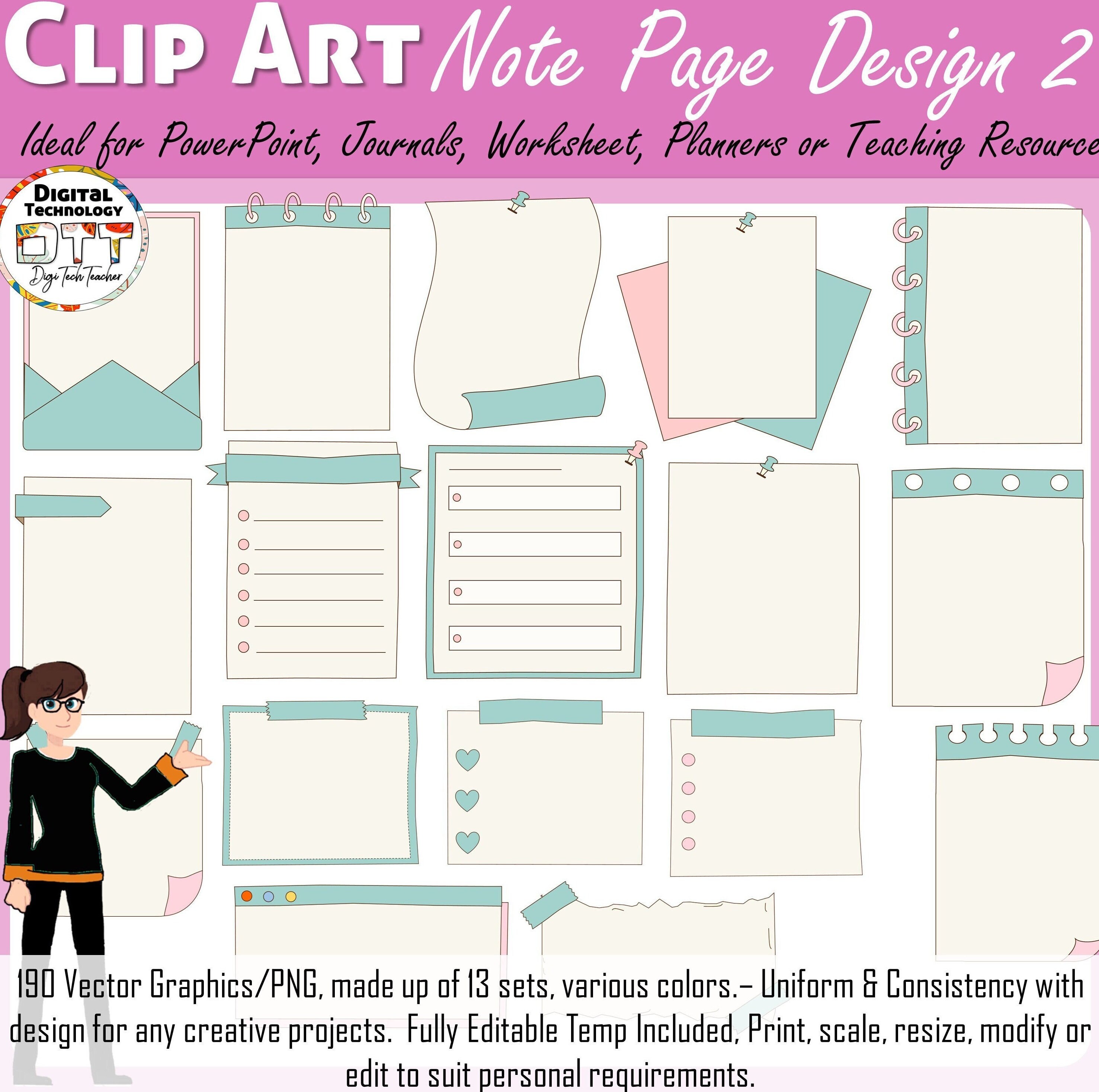 Notes Page Clipart 2, Vector Note Clipart, Sticky Note Page Clipart ...