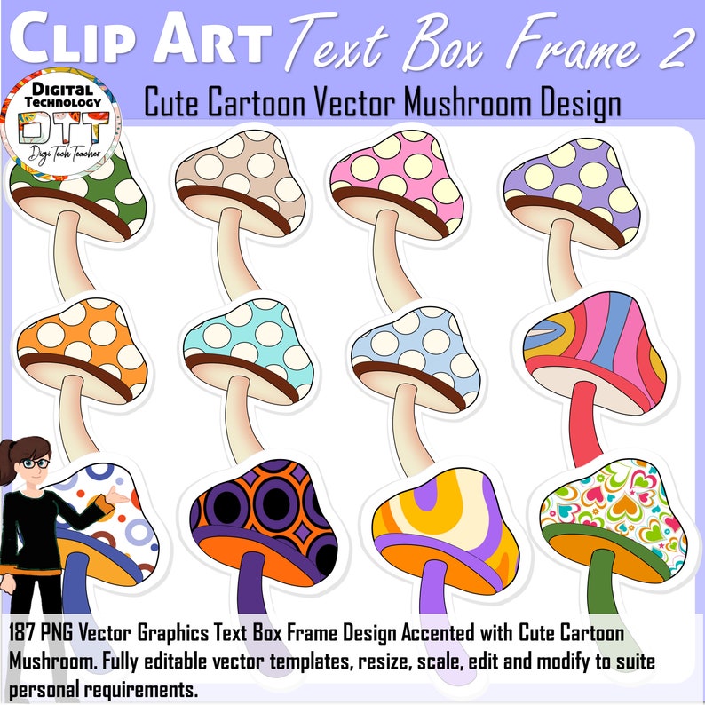 Notepad Text Box Frames Cute Mushroom Cartoon Theme, Mushroom Clipart ...