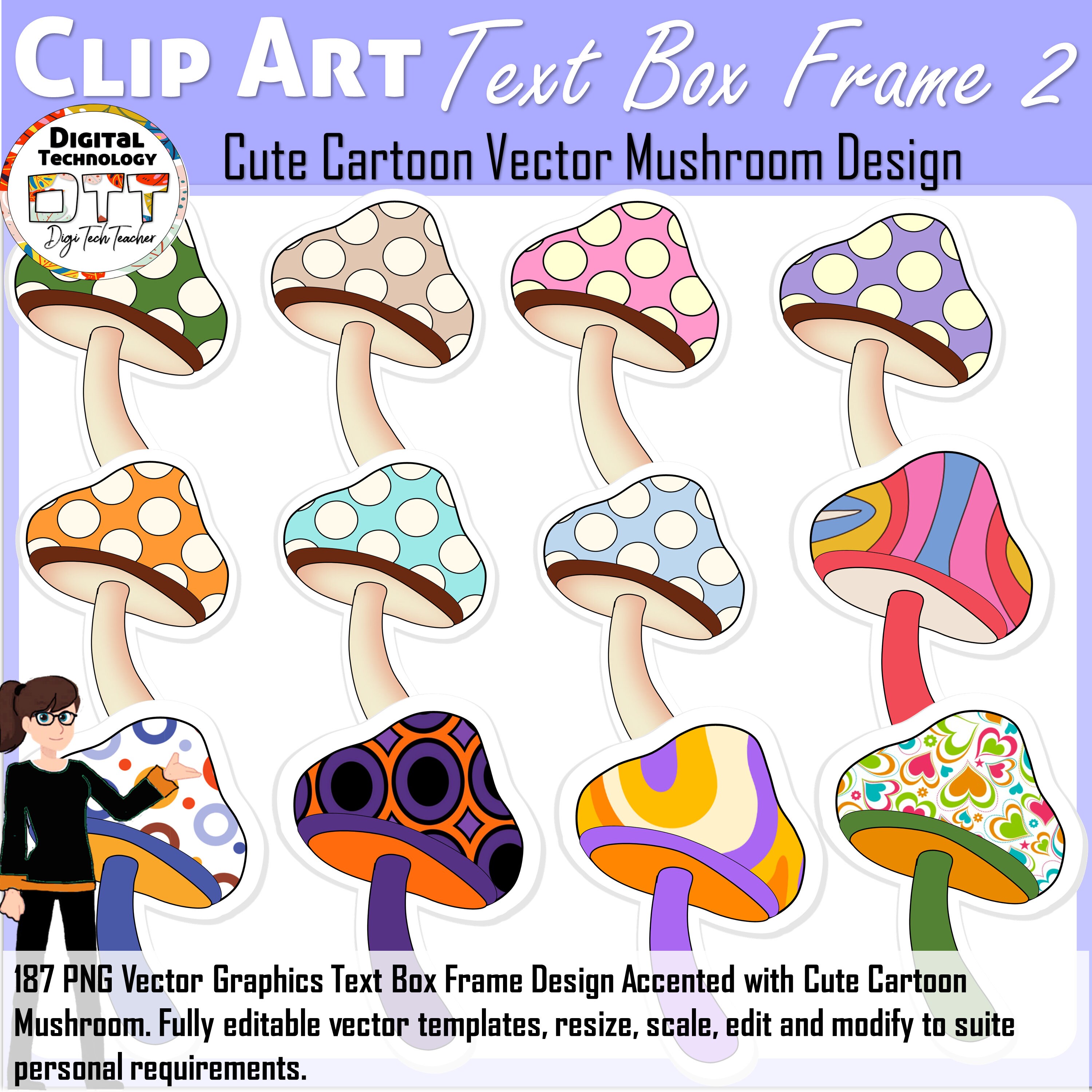 Notepad Text Box Frames Cute Mushroom Cartoon Theme, Mushroom Clipart ...
