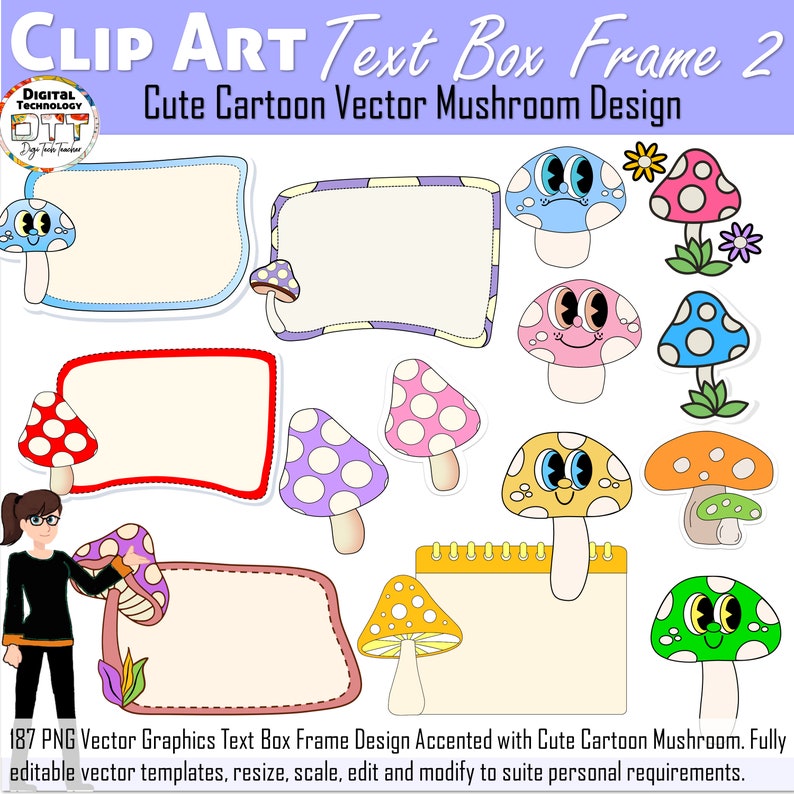 Notepad Text Box Frames , Cartoon Mushroom Memo, Cute Mushroom Labels ...