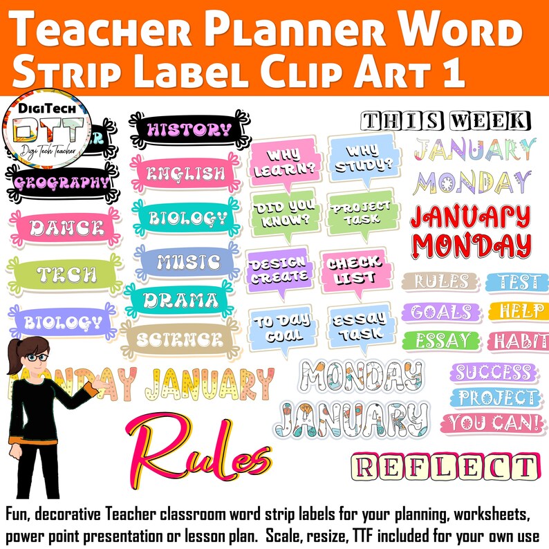 Text Name Label Clipart 1, Subject Name Tags, Fancy Font, Text Headers ...