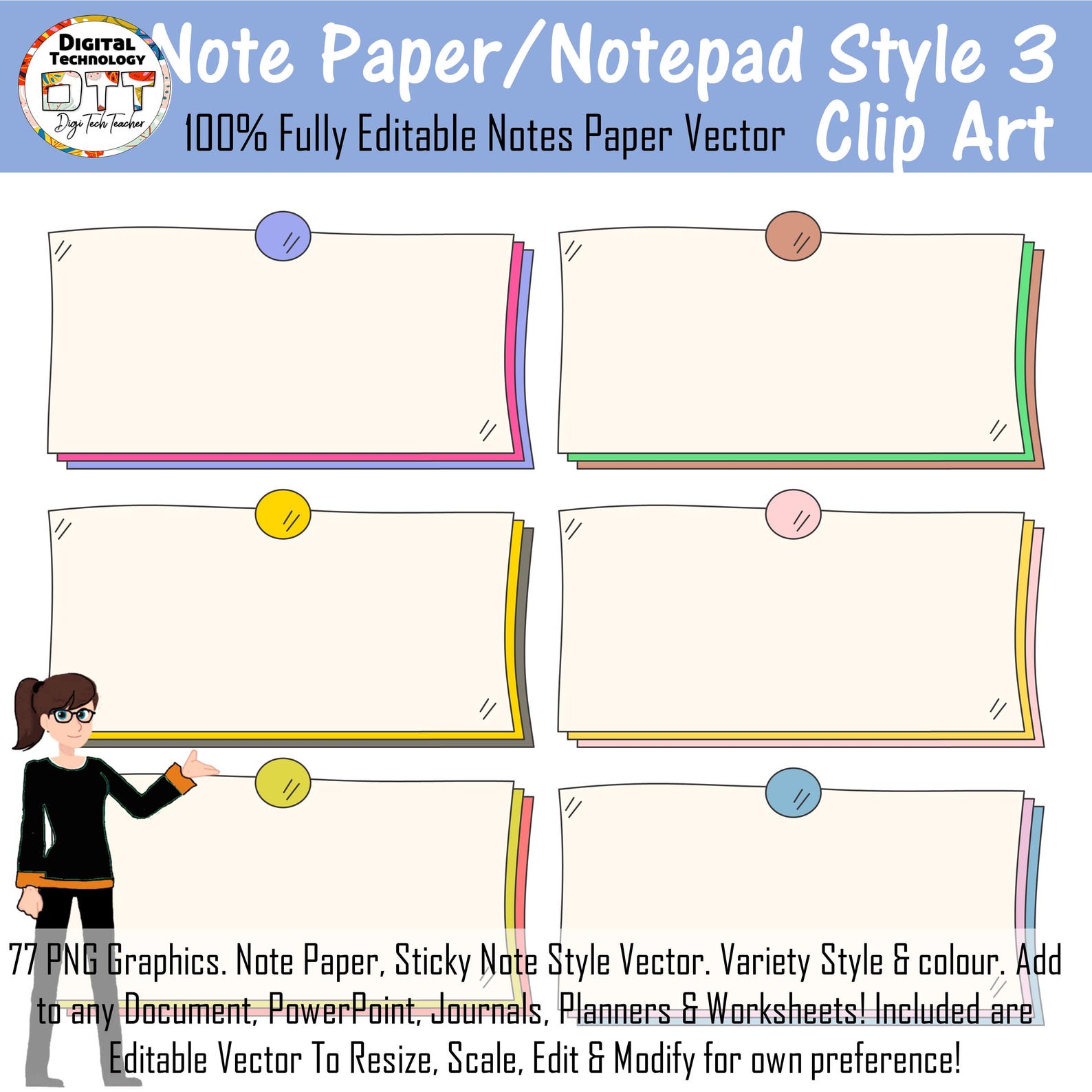 Note Paper Vector Clipart: 77 PNG Graphics, Editable Template (instant ...