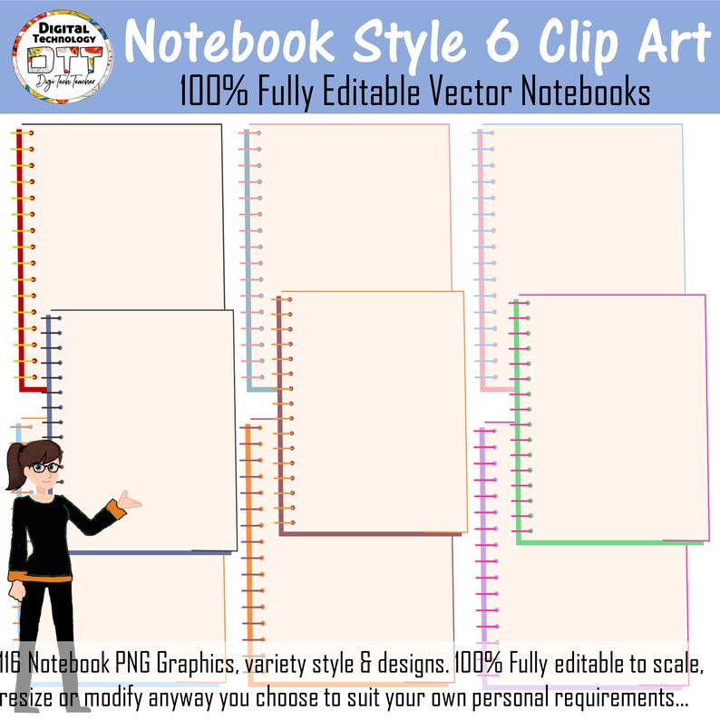 Notebook 6 Vector Clip Art, Text Frame Holder Notebooks, 116 PNG ...