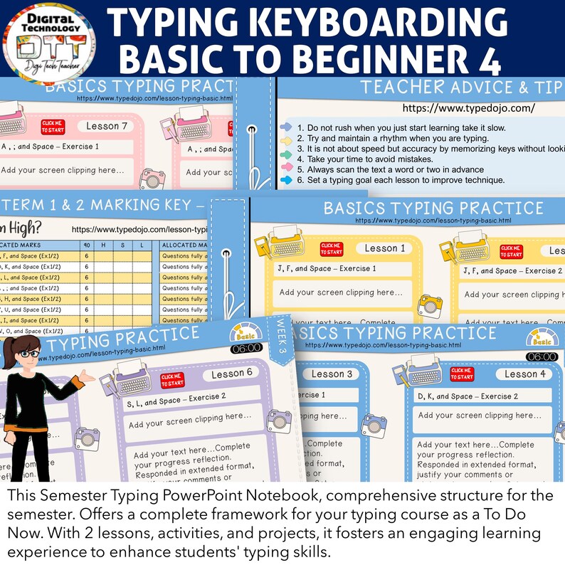Touch Typing Basic Beginner 4, Keyboarding Practice, Typing Basics ...