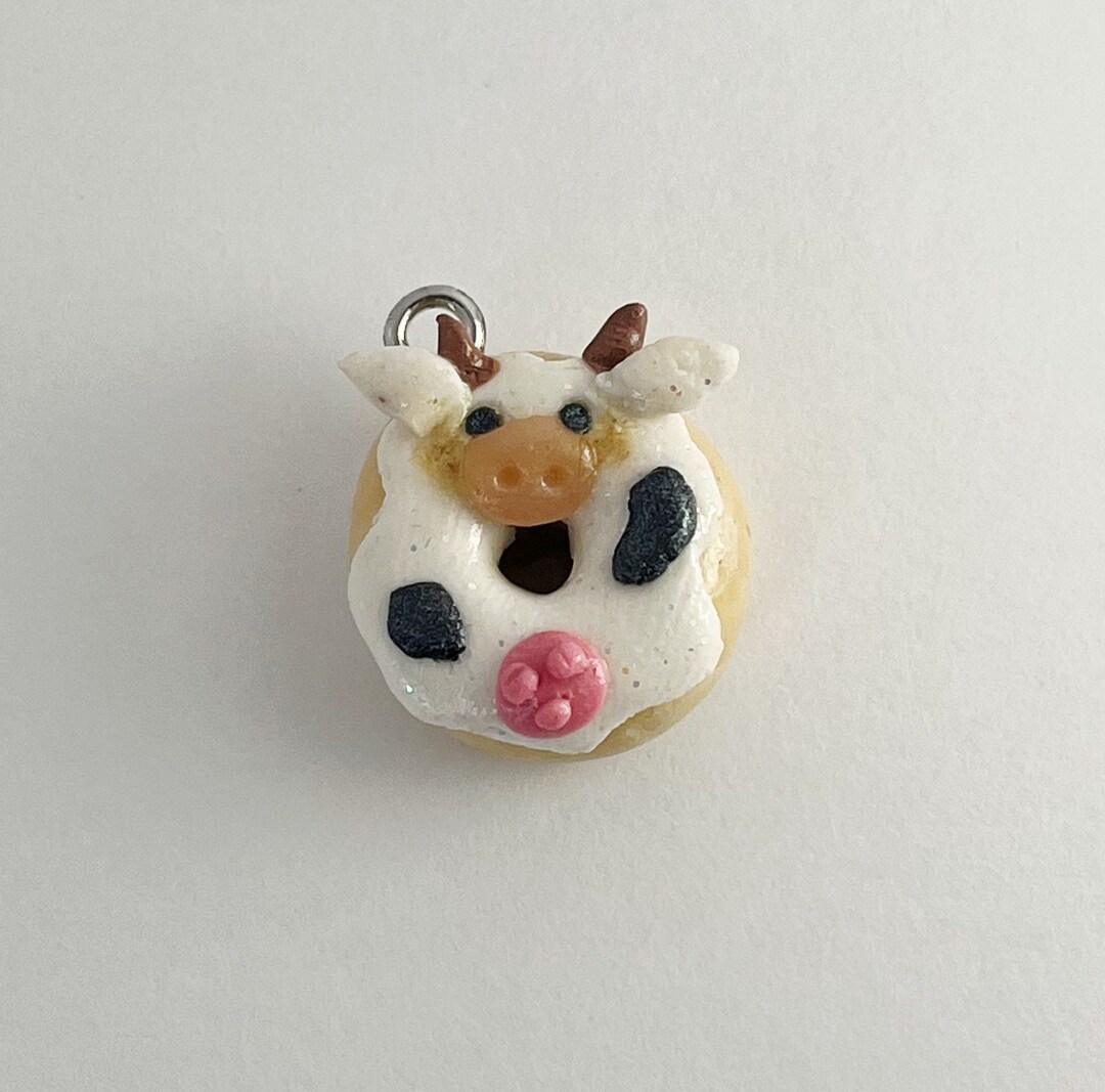 Cute Cow Themed Donut Figurine Miniature Fun Pendant Cute Charm Gift ...