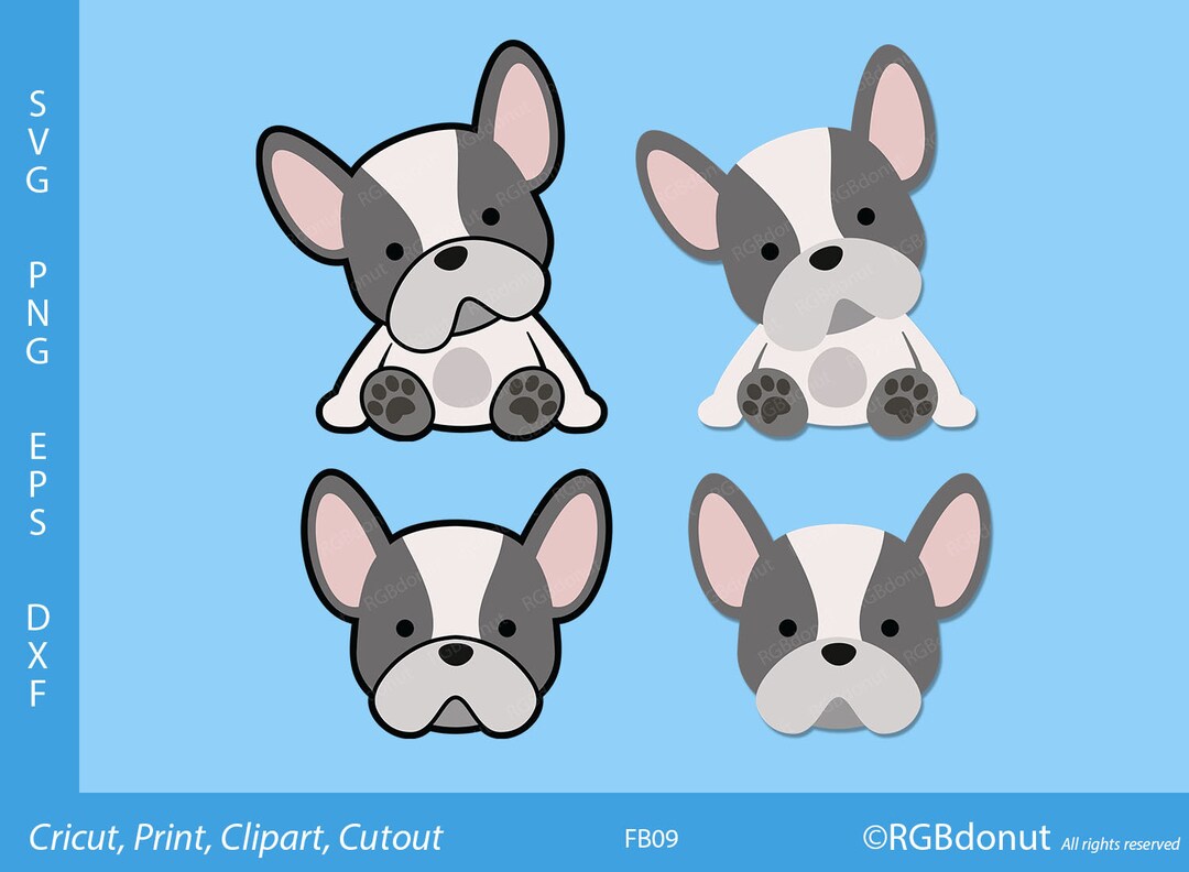 French Bulldog Cute Kawaii Puppy Frenchie SVG, PNG, EPS FB07 for ...