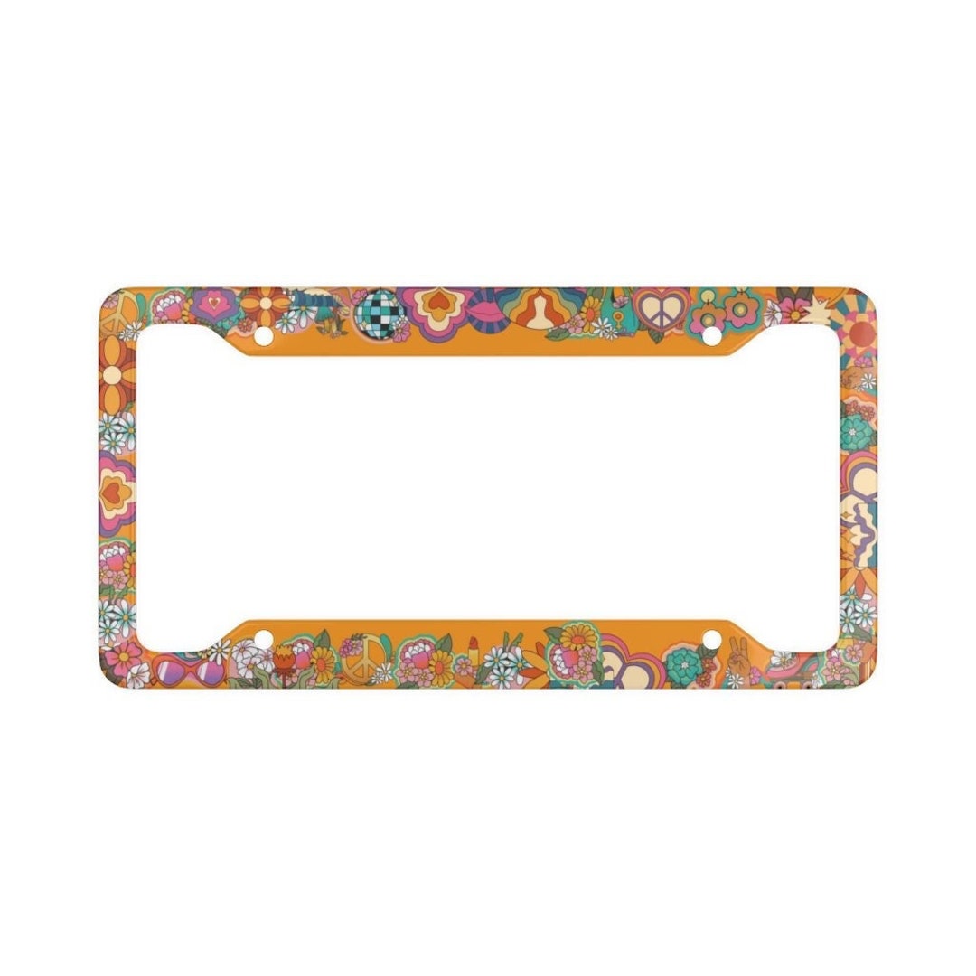 Groovy Retro License Plate Frame | 70s Floral Hippie Peace Car ...