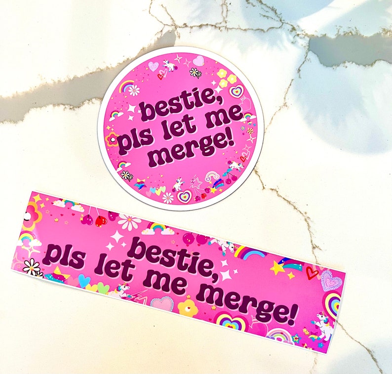 Bestie Please Let Me Merge Bumper Sticker Cute Girly Gen Z - Etsy