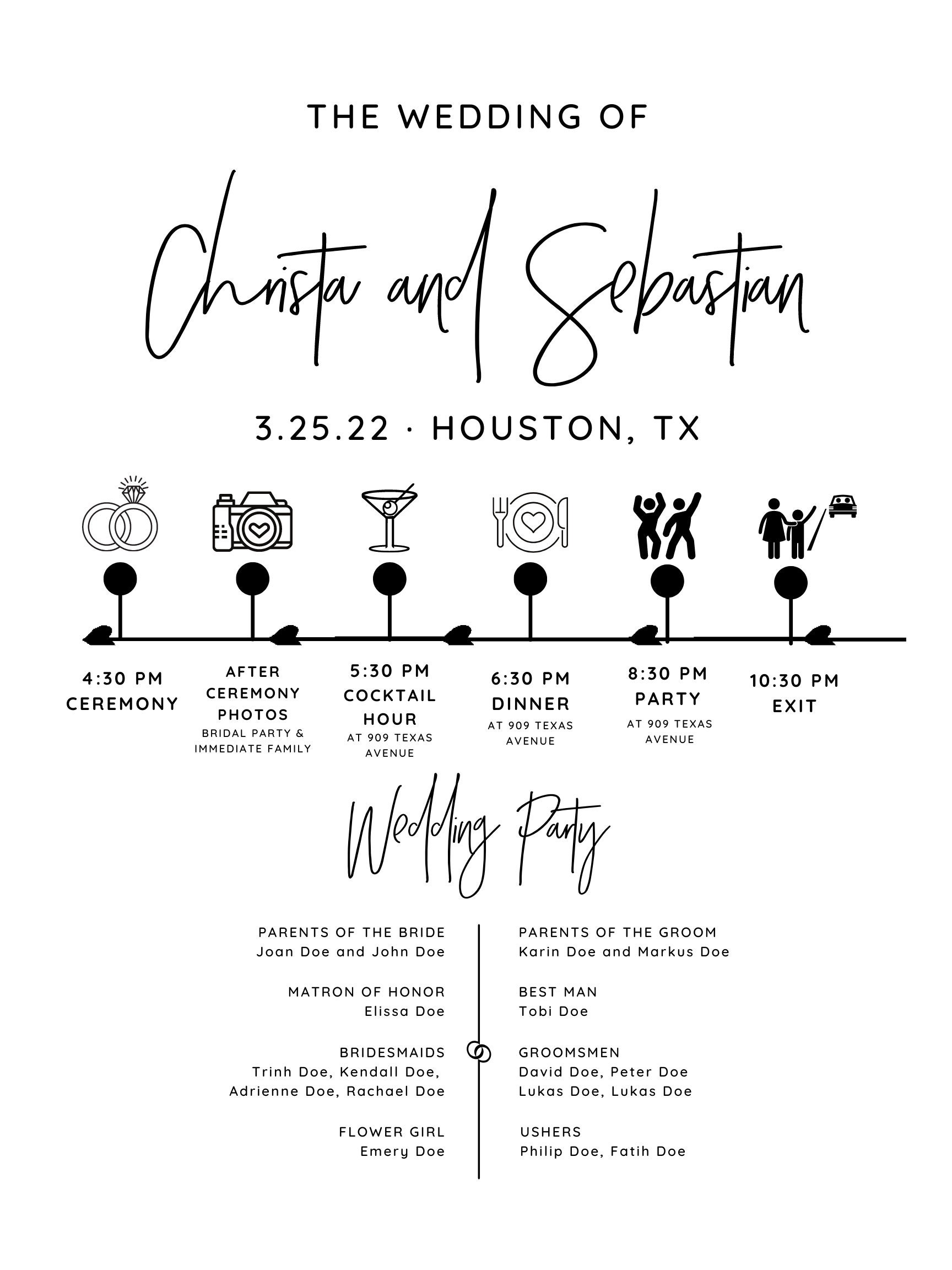 Minimalist Modern Customizable Wedding Timeline Sign Template ...