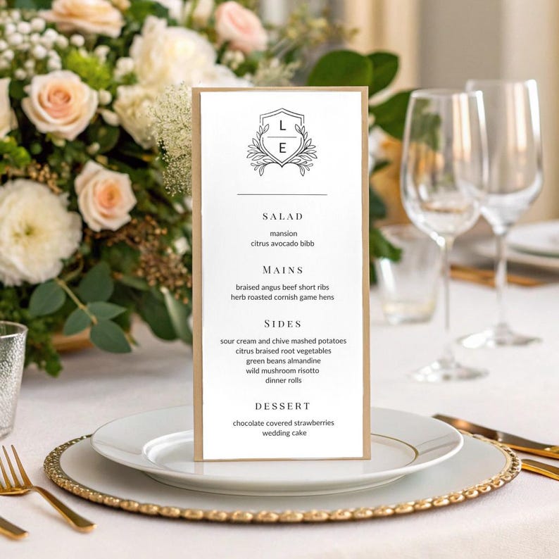 Classic Elegant Monogram Menu Template – Clean Minimal Wedding ...