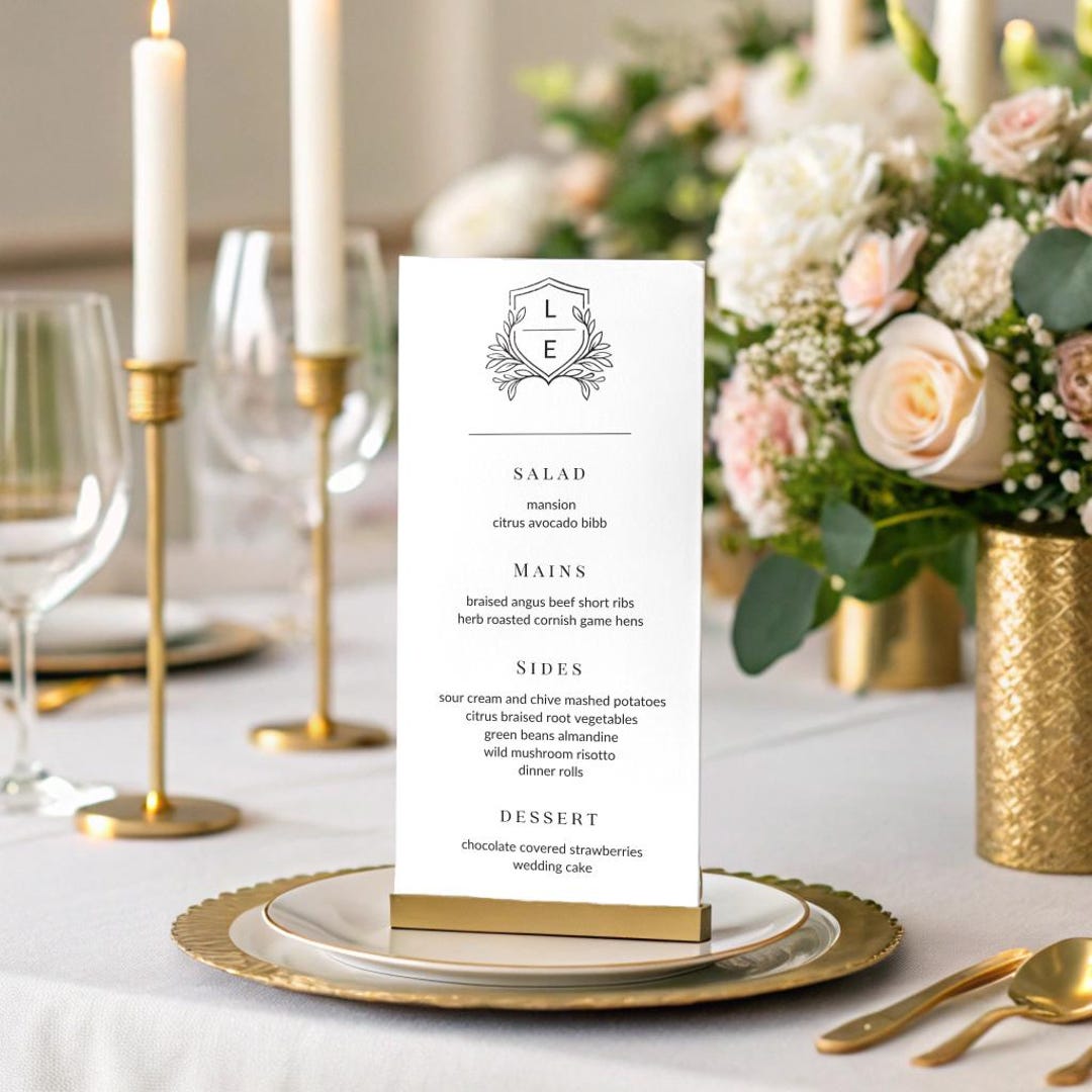 Classic Elegant Monogram Menu Template – Clean Minimal Wedding ...
