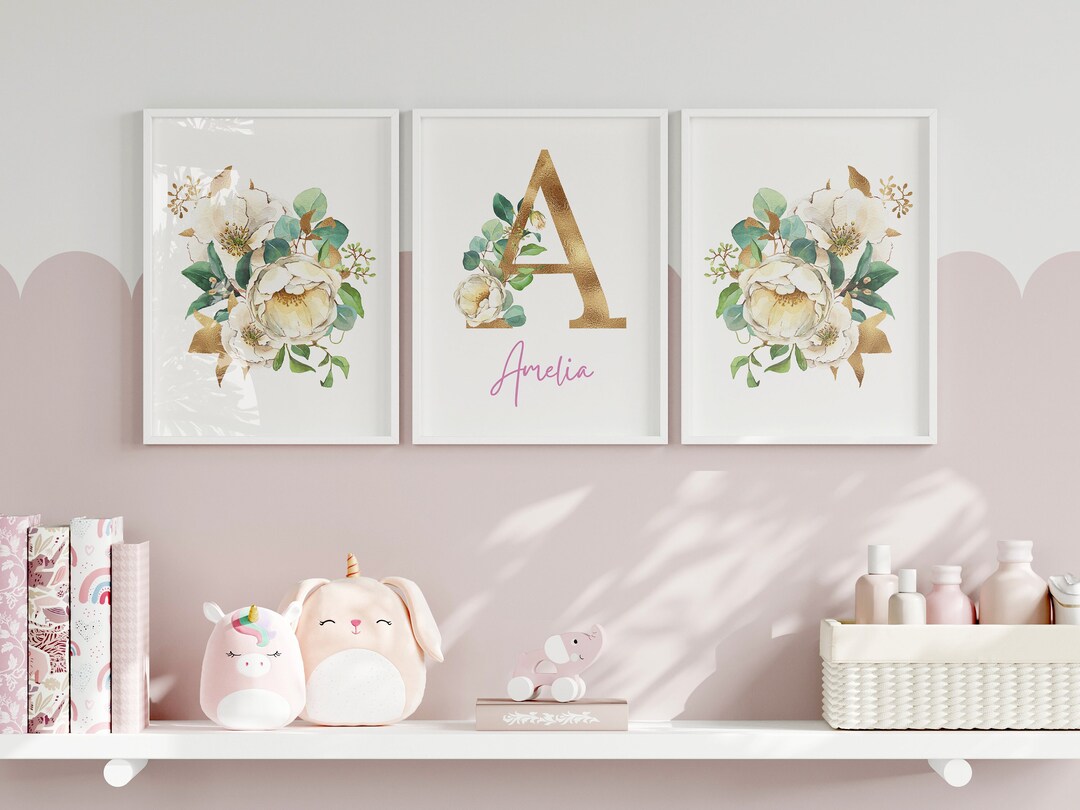 Golden Alphabet Letters Poster & Floral Alphabet Letters Initial Print ...