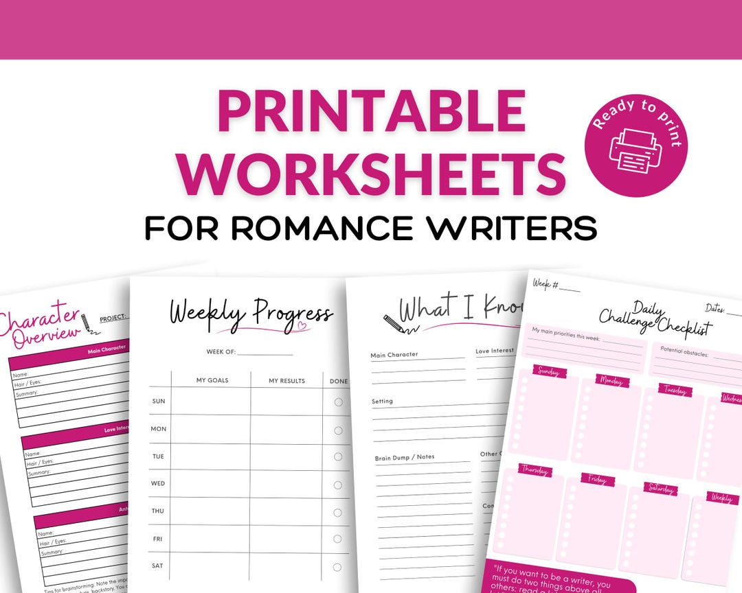 Printable Romance Writing Worksheets and 30 Daily Prompts for Story ...