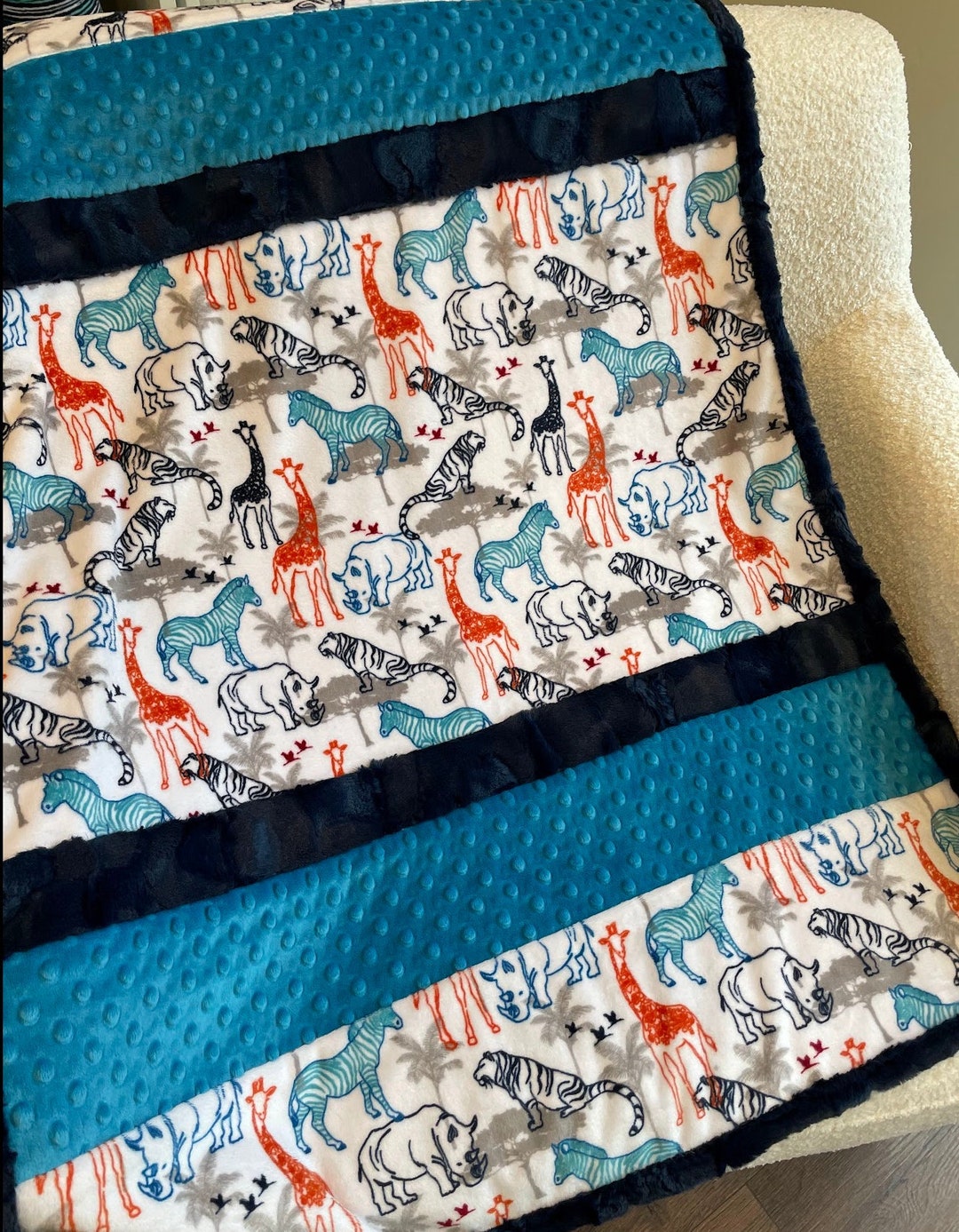 Shannon Cuddle Kit 28x41 Lullaby KIT Blue Safari Navy / Turquoise Minky ...