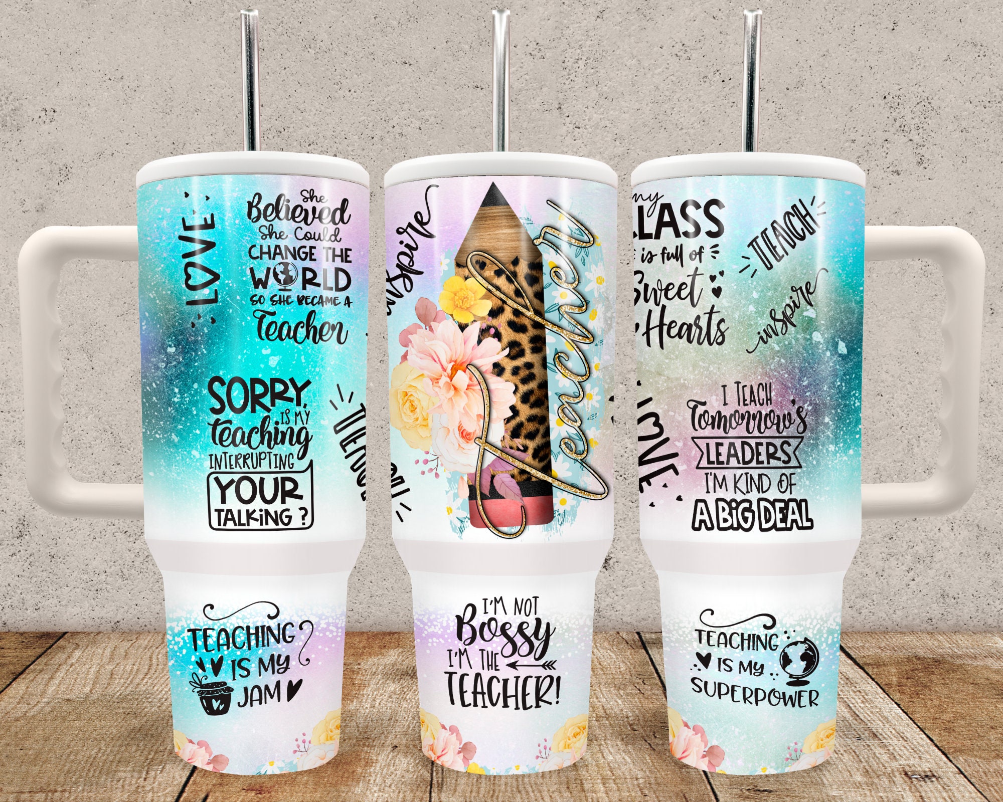 Teacher 40oz Tumbler Reusable Durable Drinkware Stainless Steel Gift ...
