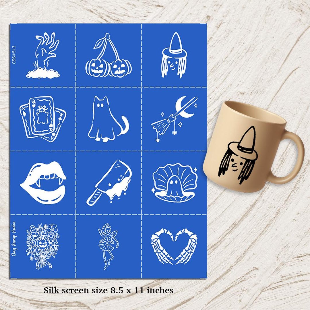 12 Halloween Pottery Silkscreen Designs | Reusable Ceramic Underglaze ...