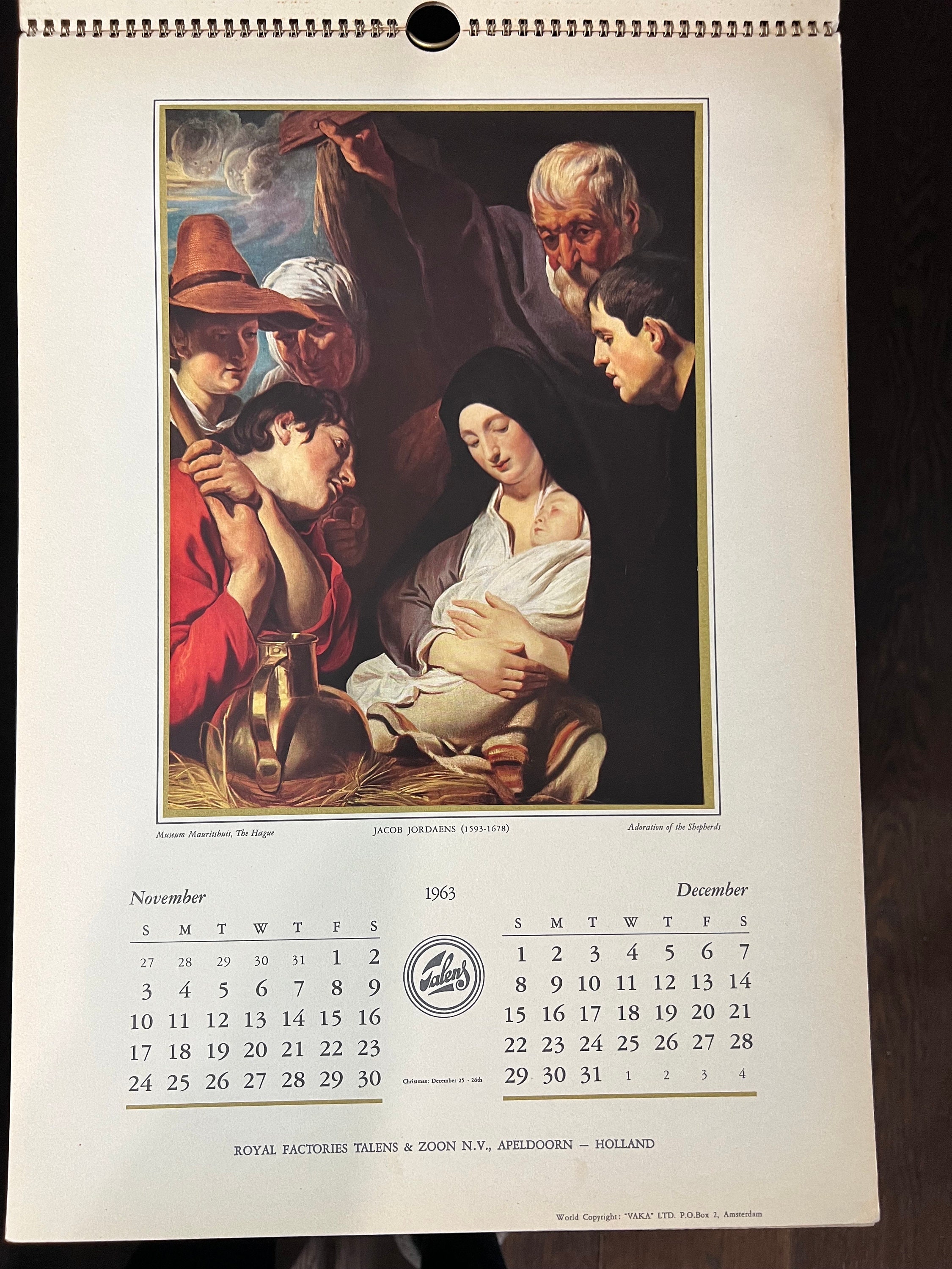 Vintage Vaka Art Calendar 1963 - Etsy