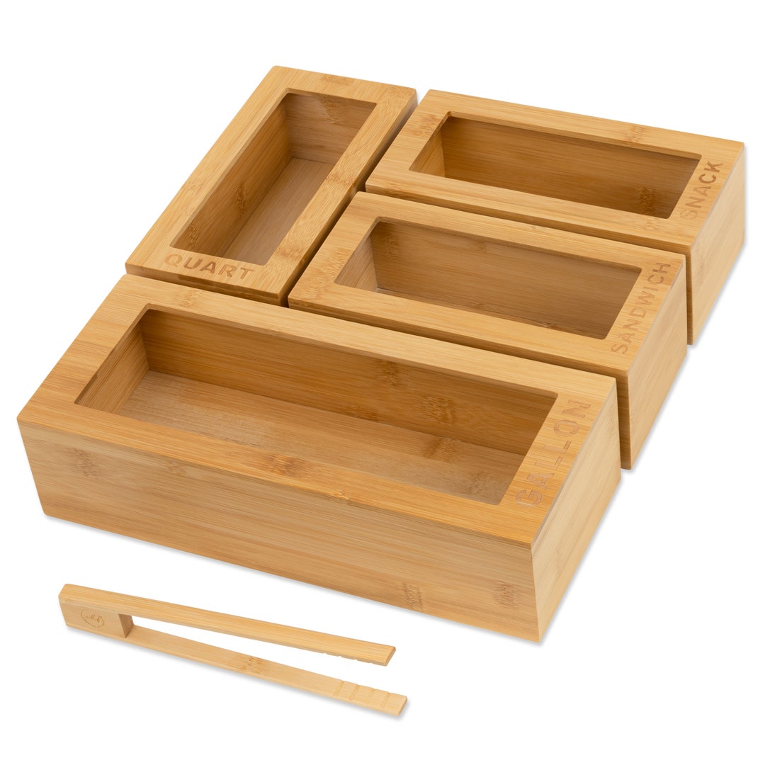 OFFER Bamboo Bag Organizer Boxes Set With Gift Tong, 4 Individual Boxes ...