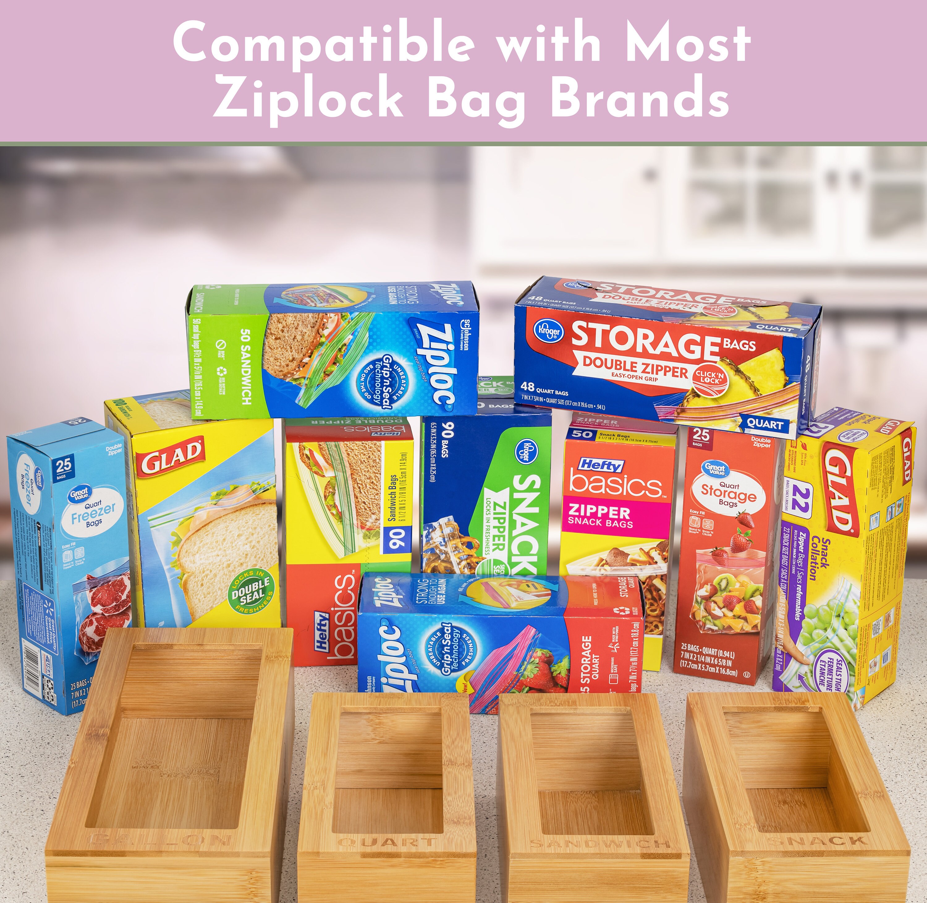 OFFER Bamboo Bag Organizer Boxes Set With Gift Tong, 4 Individual Boxes ...