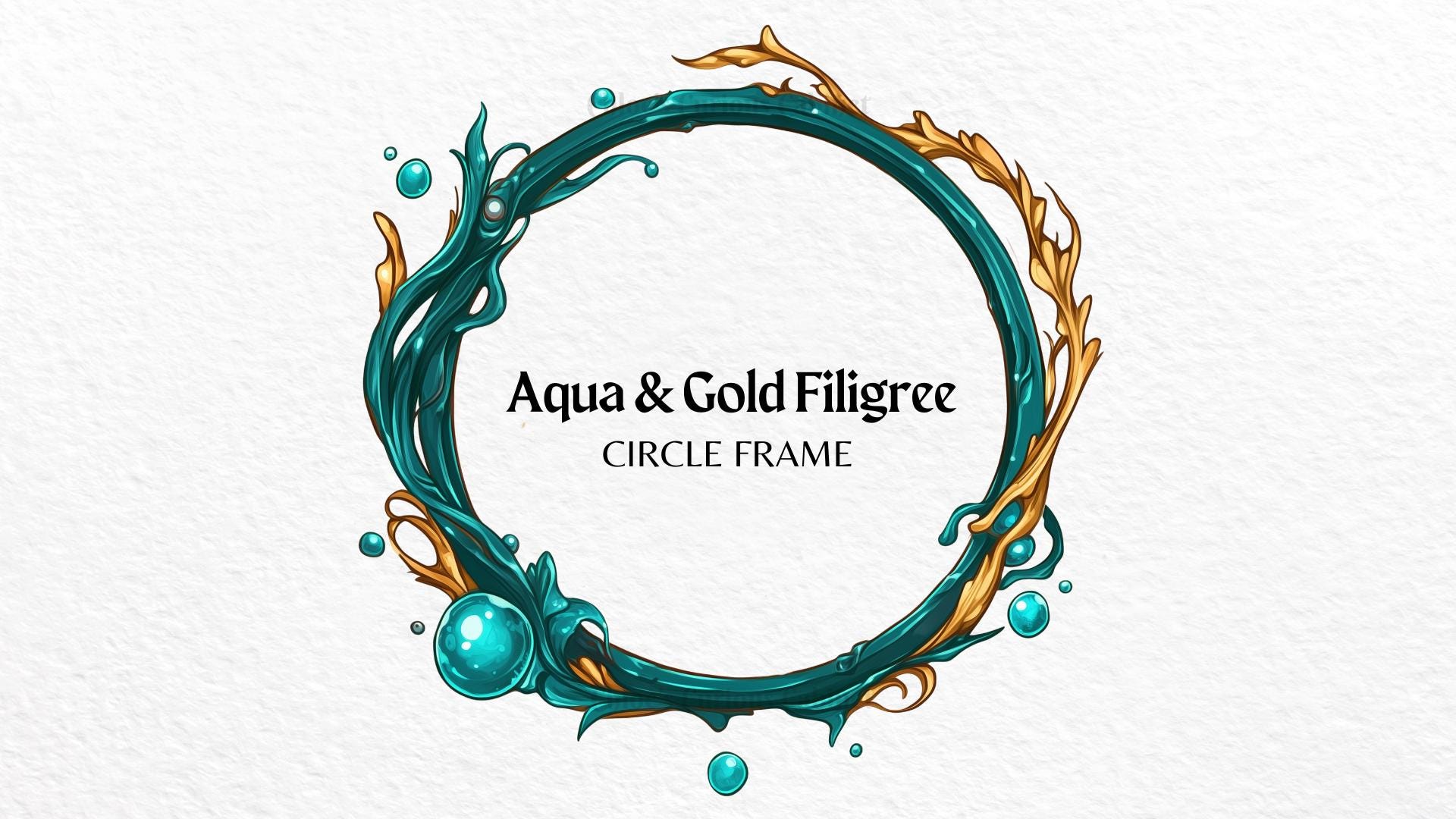 Aqua and Gold Filigree Circle Frame PNG Dnd Clipart Token Border ...