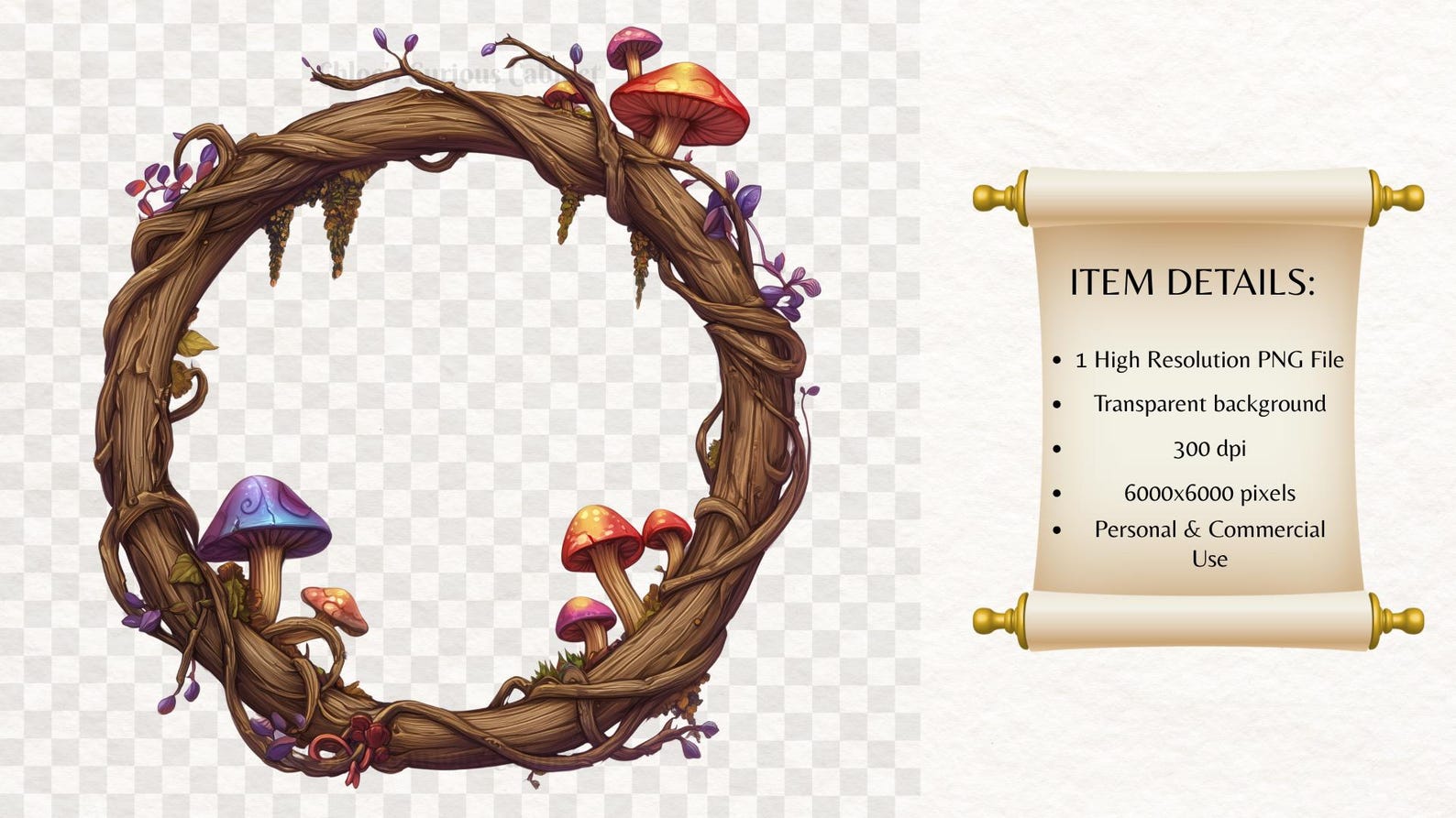 Mushroom Forest Circle Frame PNG Dnd Clipart Token Border Scrapbooking ...