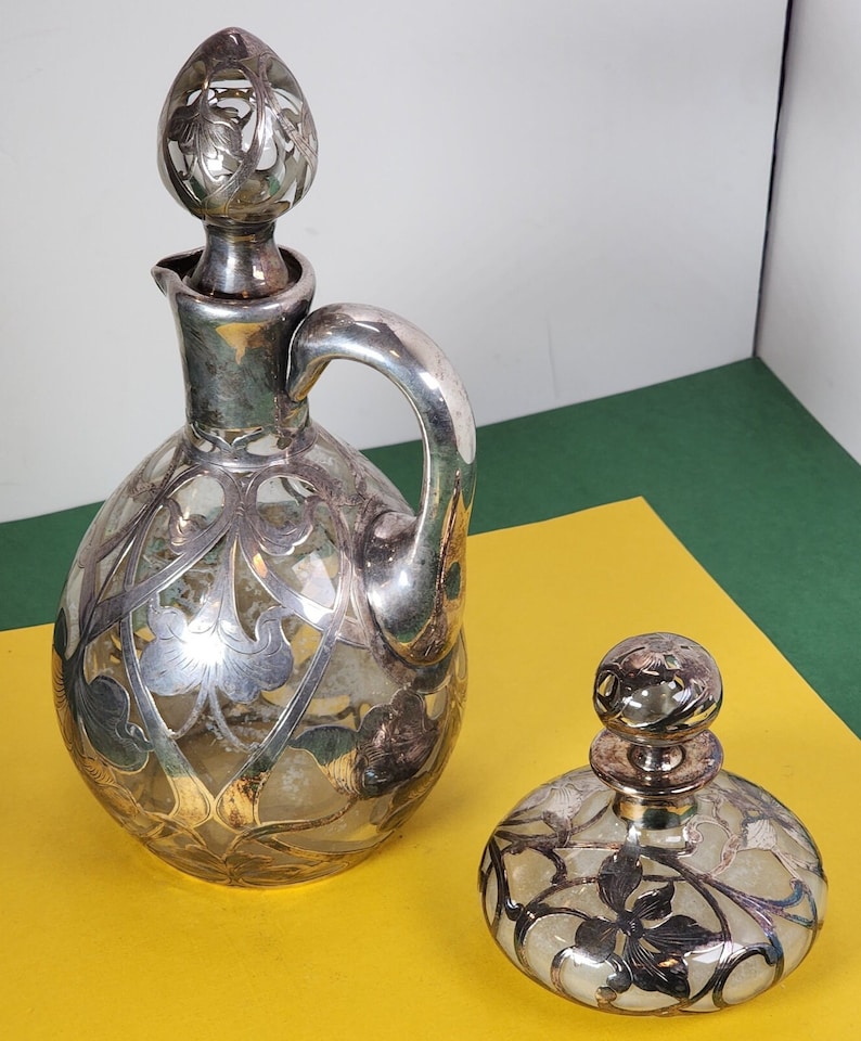 Exquisite Silver Overlay Decanter and Fragrance Bottle - Etsy