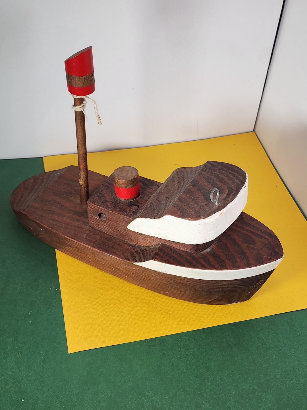 Folk Art Wooden Tug Boat - Etsy