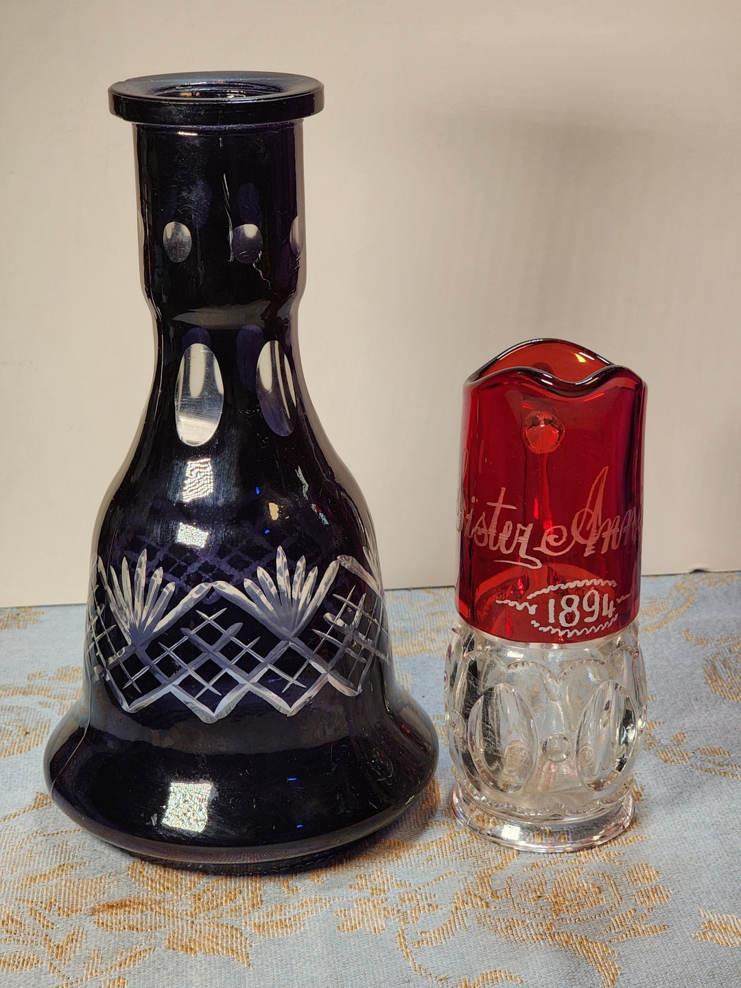 Lot of 2 Cut to Clear Glass Vessels - Etsy