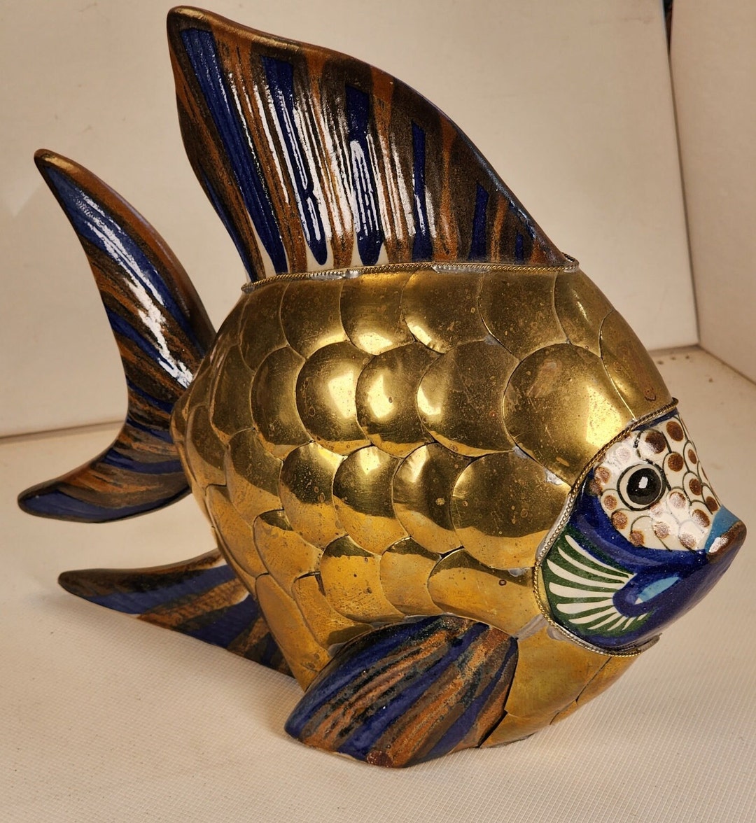 Vintage Brass and Ceramic Fish Sculpture Style of Bustamante - Etsy