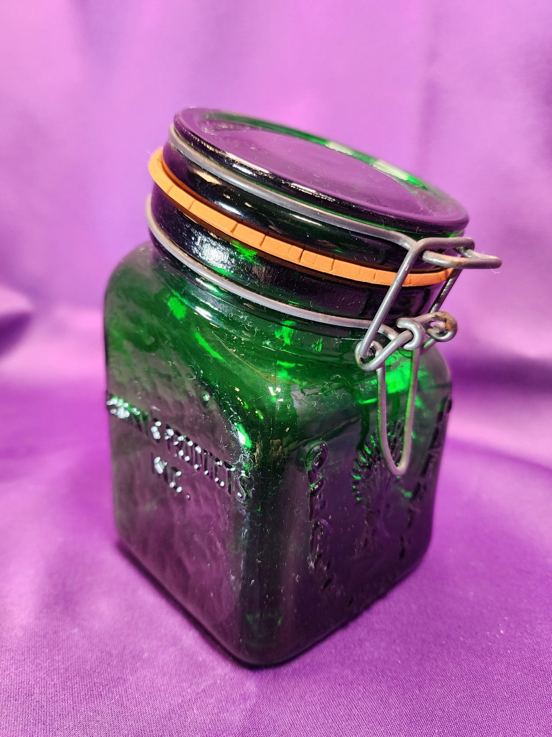 Vintage Granny's Products 1 Pint Angled Green Jar - Etsy